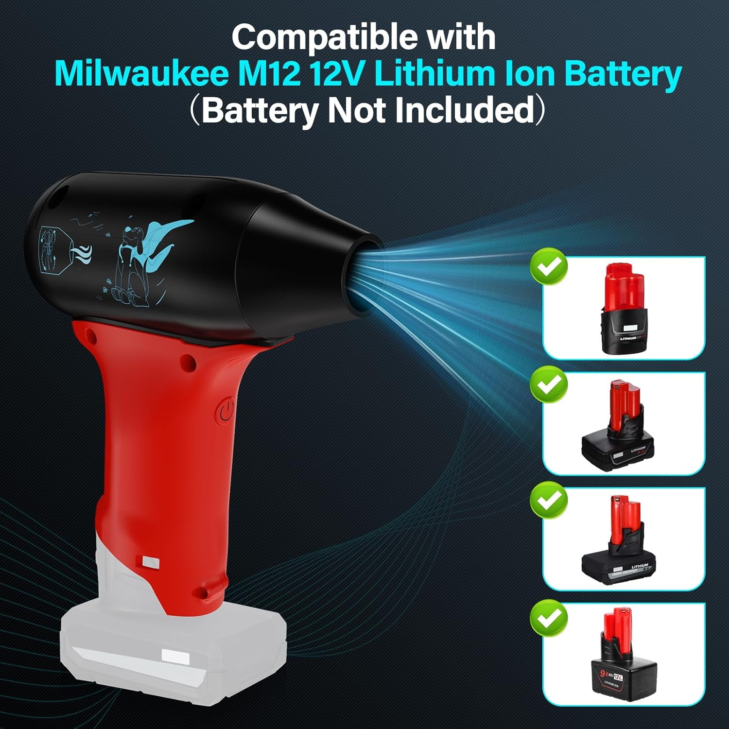for M12 12V Lithium Battery Powered Dry Blower, 130000RPM Compressed ...