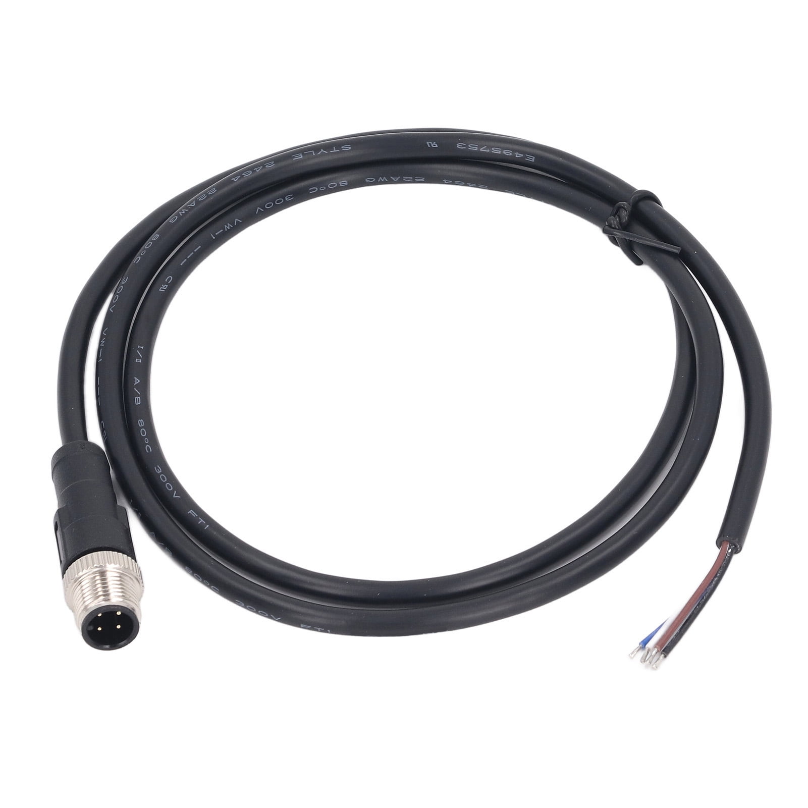 M12 Connector Cable 4 Pin 22AWG 1m Line Length Unshielded Waterproof ...