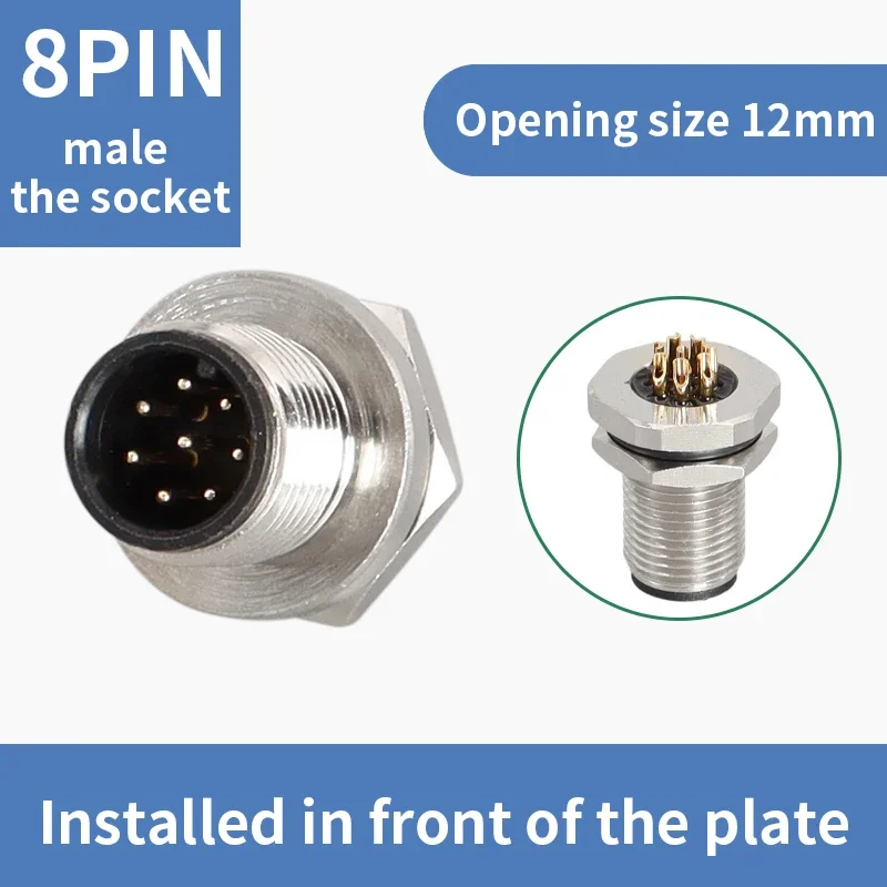 M12 male and female socket 4 5 8 pins weld IP67/68 Install front/rear panel waterproof circular ...