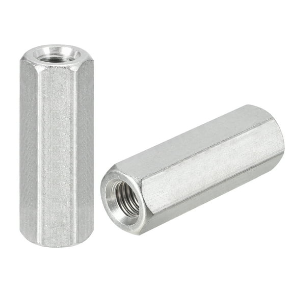 M12 x 1.75-Pitch 55mm Length Coupling Nuts, 2 Pack 304 Stainless Steel ...