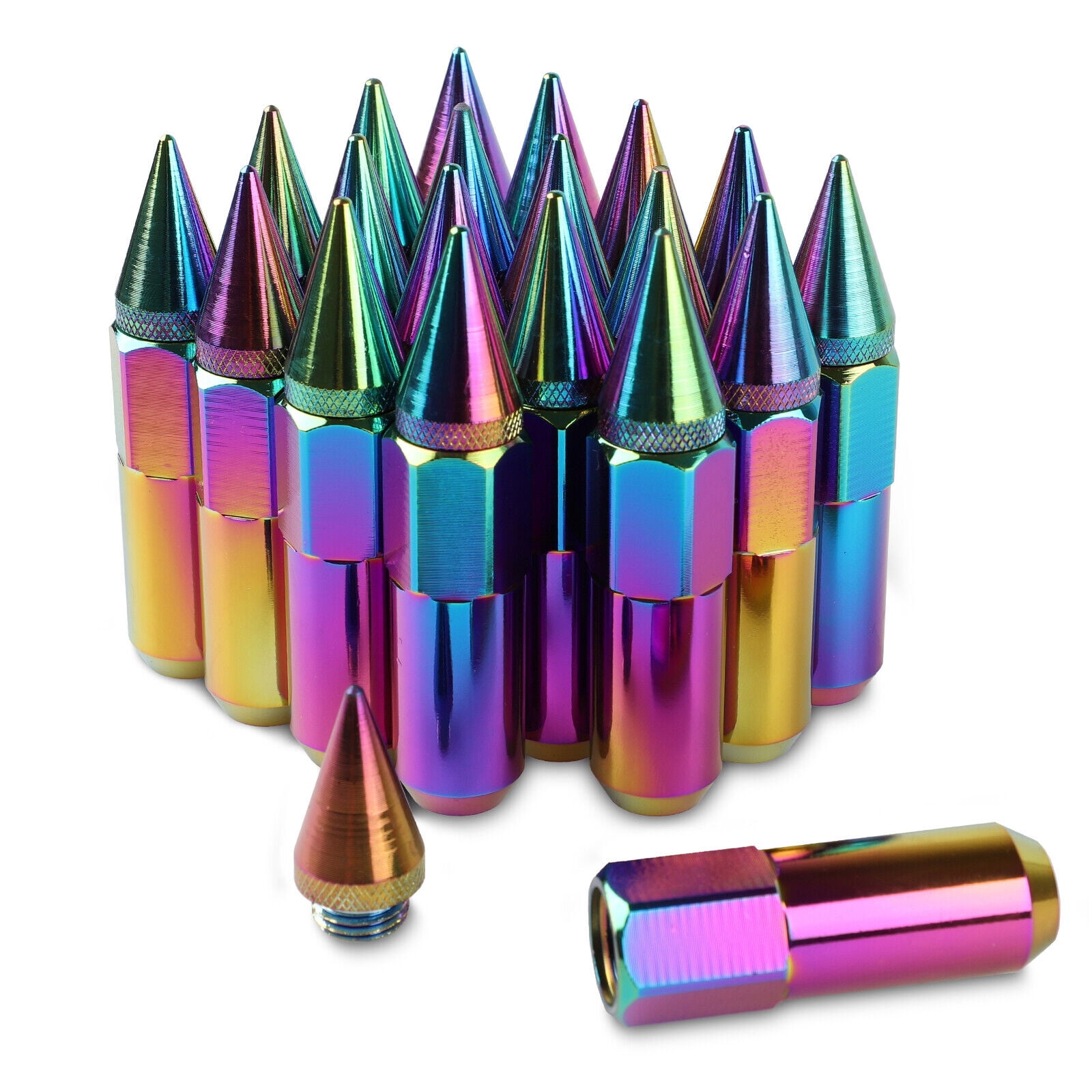M12X1.5 Spiked Nuts for Rims Aluminum Extended Tuner Lug Nut 20PCS (Neo Chrome) - Walmart.com