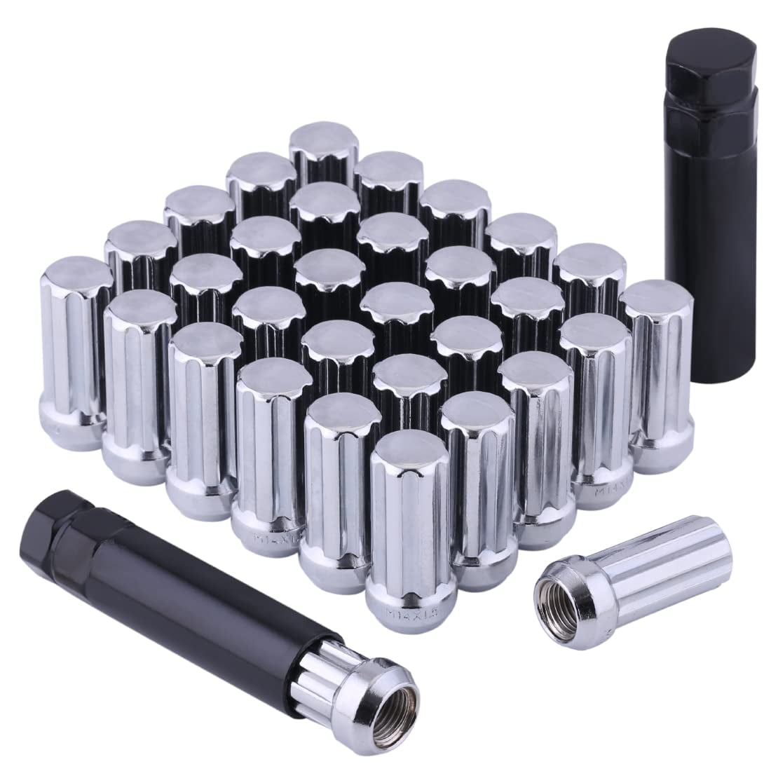 M14x1.5 Lug Nuts 14x1.5 7 Spline Lug Nuts M14 x 1.5 Chrome 2" Tall 32 ...