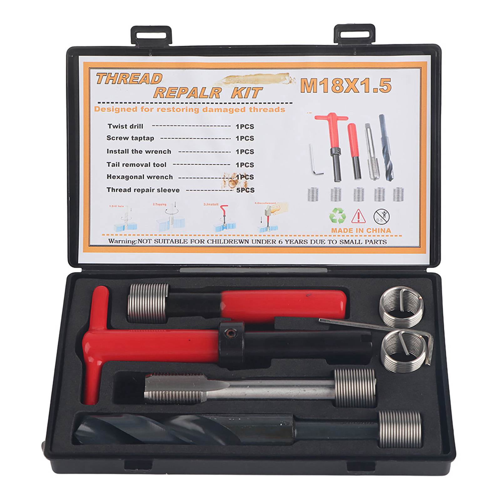 M18x1.5 Thread Repair Tool Set, Stainless Steel Inserts, Drill, Tap ...