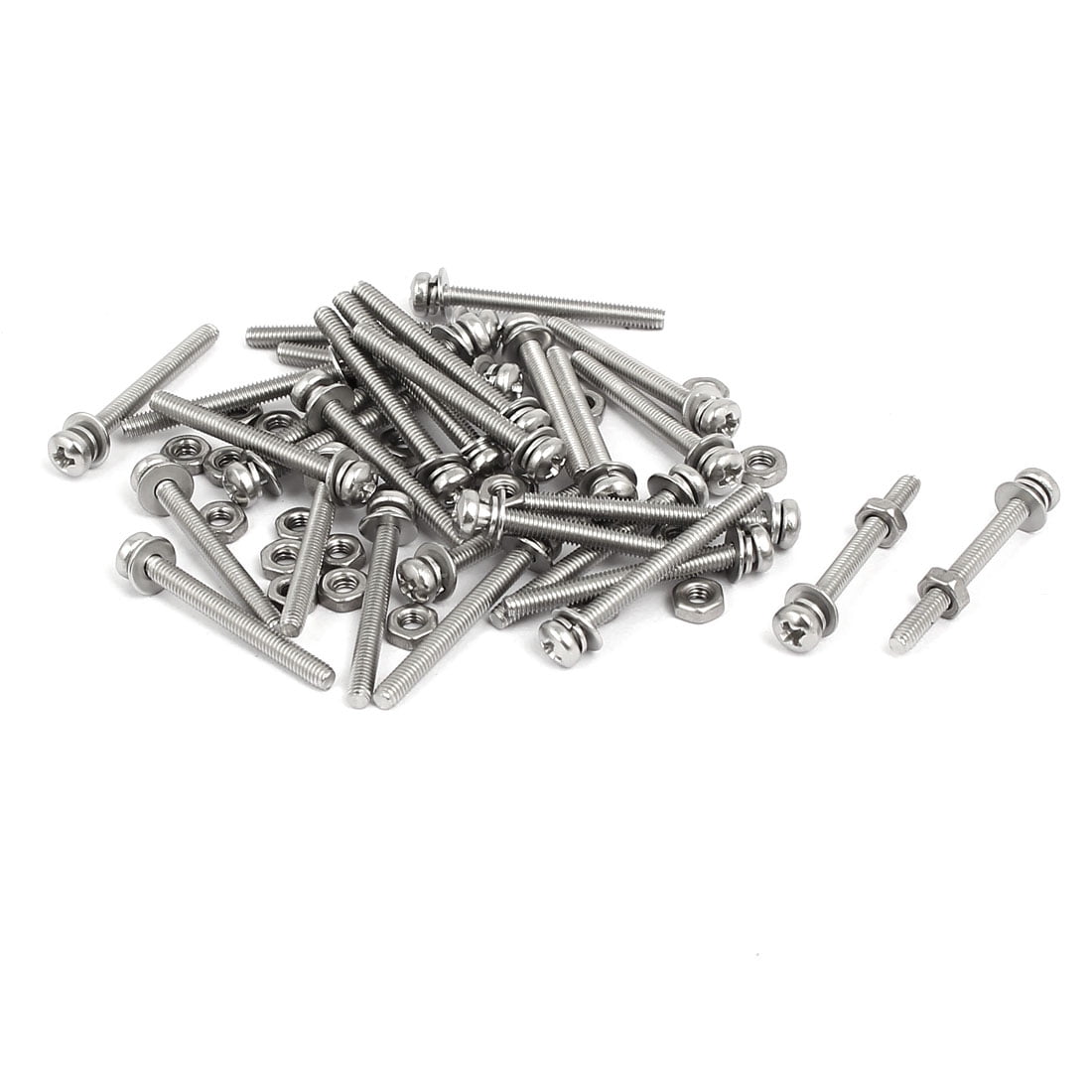 M2.5 x 25mm 304 Stainless Steel Pan Head Screws Nuts w Washers 30 Sets ...