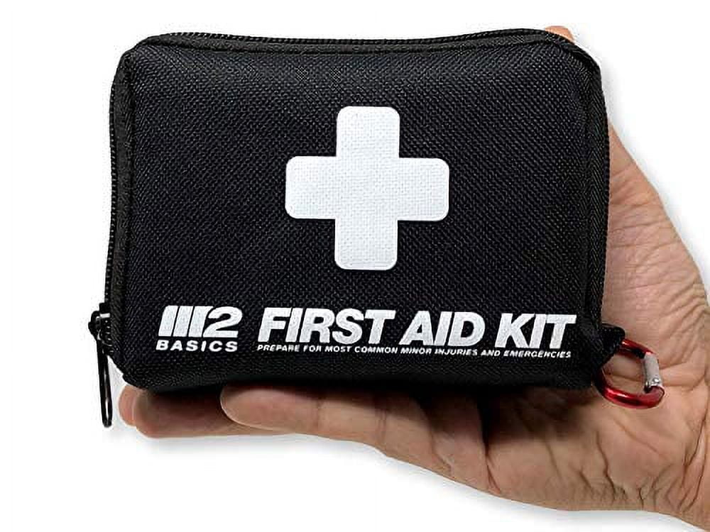 M2 BASICS 150 Piece First Aid Kit w/Compact Bag, Carabiner, Emergency Blanket | Emergency ...