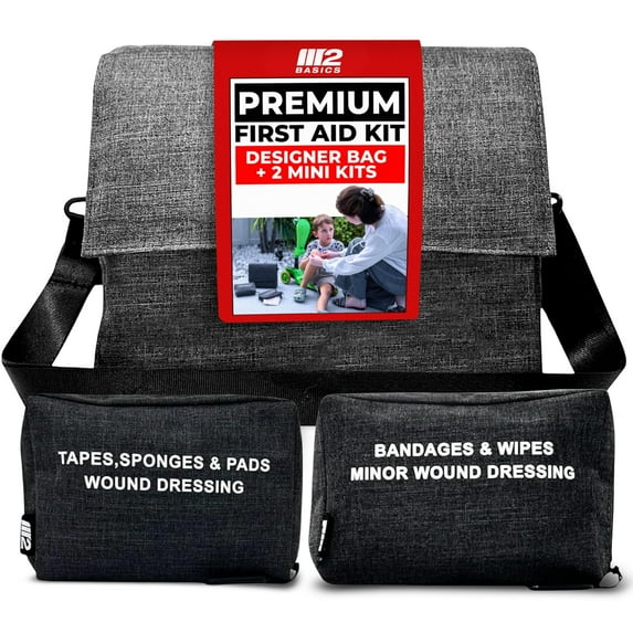 M2 BASICS Premium First Aid Kit (Includes 2 Mini Kits + Stylish Bag) Executive Gray - Walmart.com
