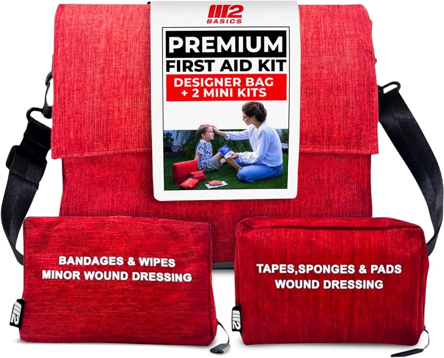 M2 BASICS Premium First Aid Kit (Includes 2 Mini Kits + Stylish Bag ...