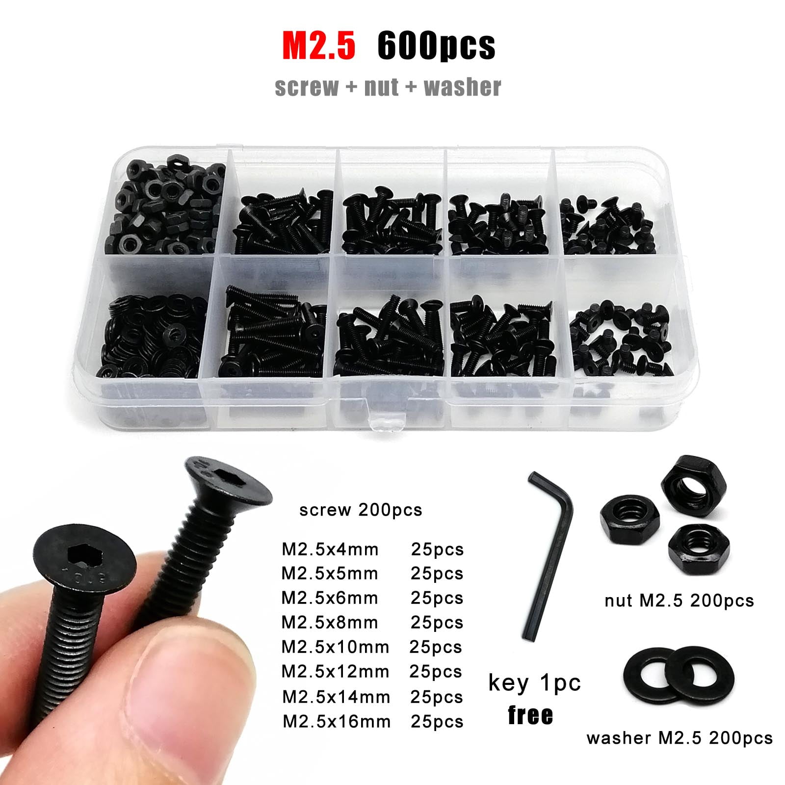 M2 M2.5 M3 M4 M5 M6 M8 Black Grade 10.9 Steel Allen Hexagon Hex Socket Flat Countersunk Head ...