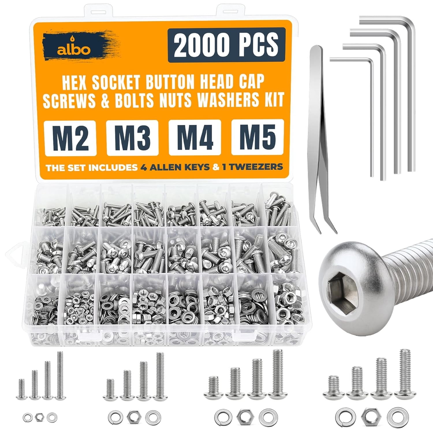 Screws Bolts Nuts Washers Kit Hex Socket Button Head Cap 304 Stainless ...
