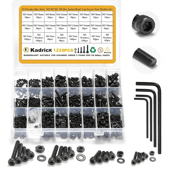 M2 M3 M4 M5 Screws Nuts and Washers Assortment, Grade 12.9 Alloy Steel ...