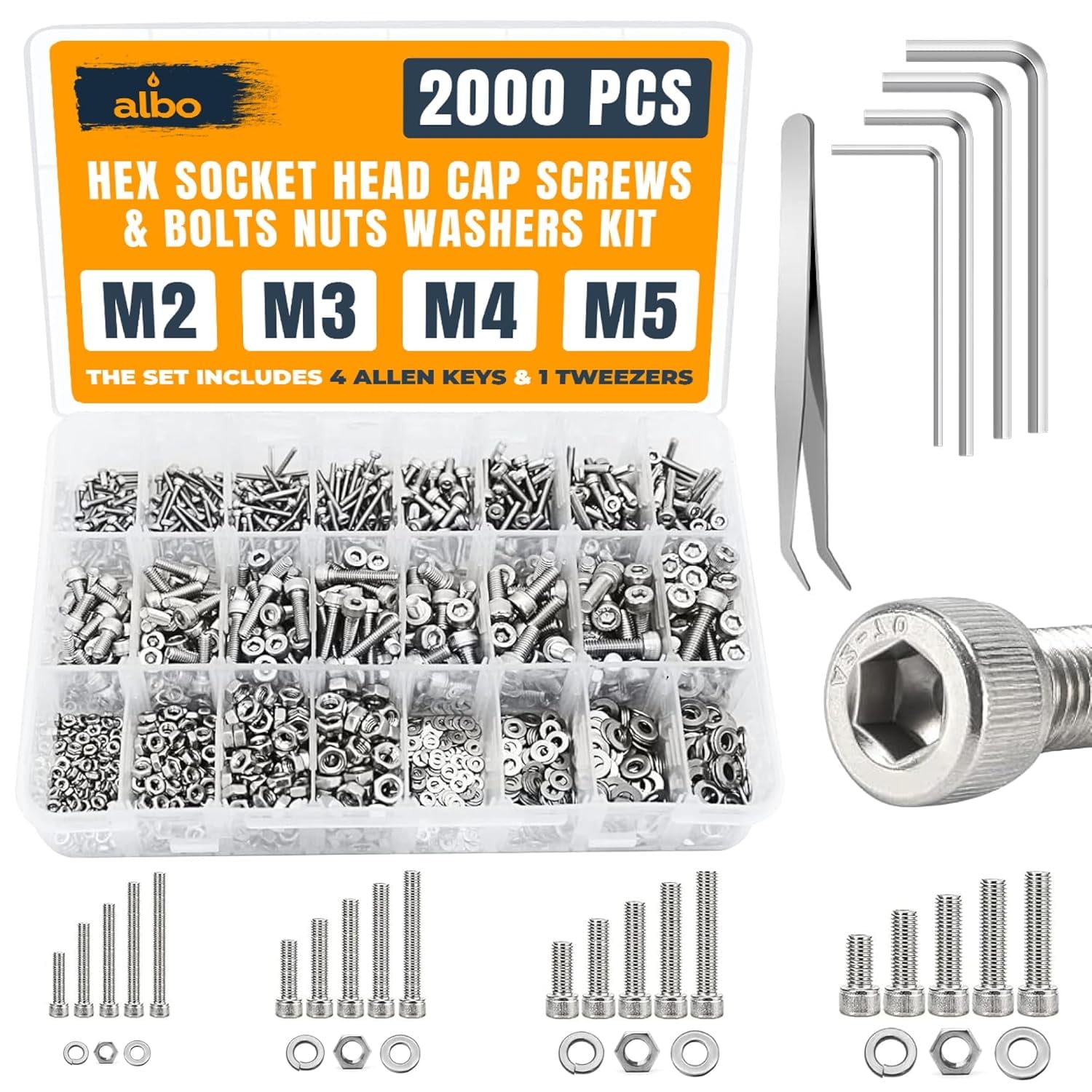 Screws Bolts Nuts and Washers Kit Hex Socket Head Cap Assortment 304 ...