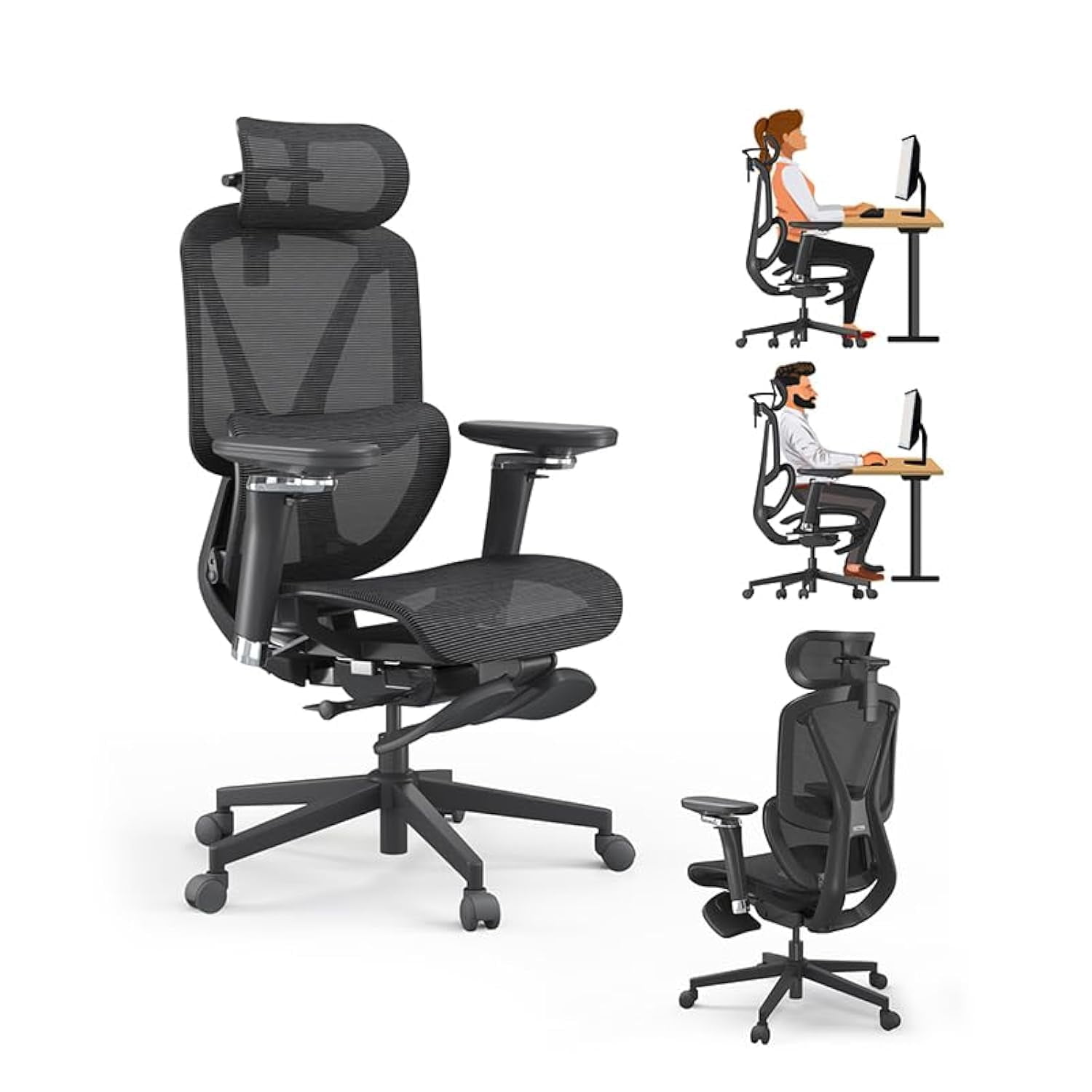 M2-MT Ergonomic Office Chair High Back Mesh Computer Chair with Large ...
