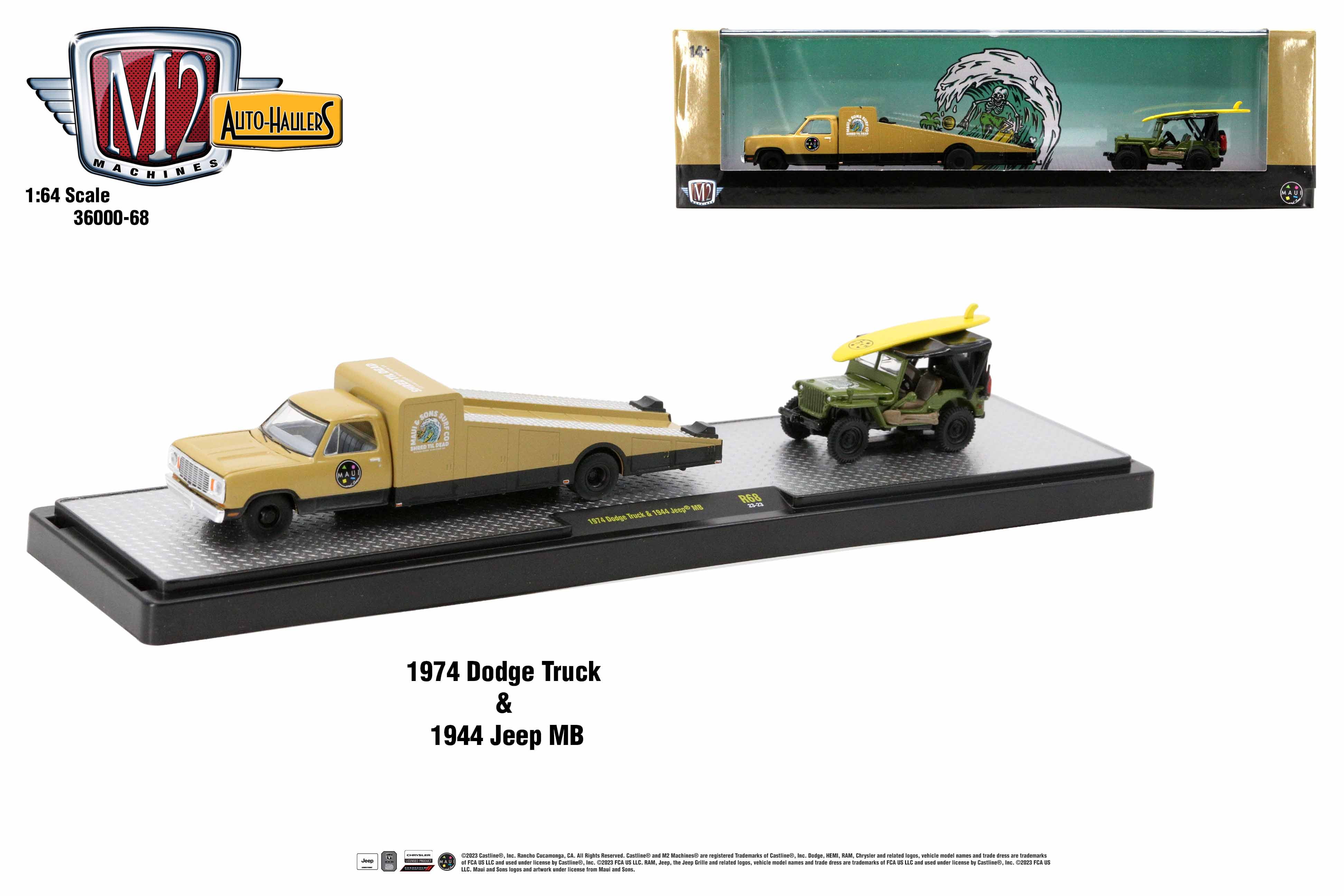 M2 Machines Auto Hauler 68 1974 Dodge Truck And 1944 Jeep Mb - Walmart.com