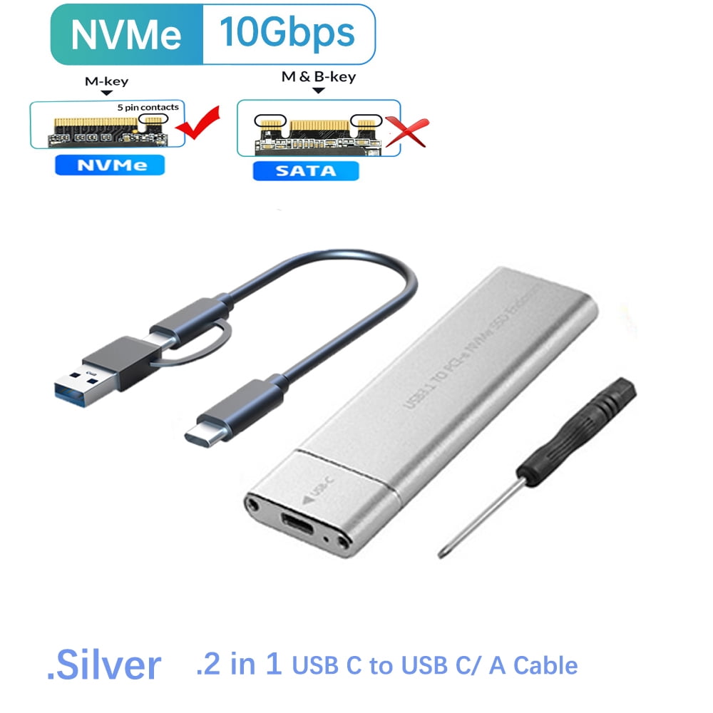 M2 SSD NVMe Enclosure PCIE 10Gbps USB 3.1 Gen2 External NVMe Case USB C Adapter Aluminum Box for ...