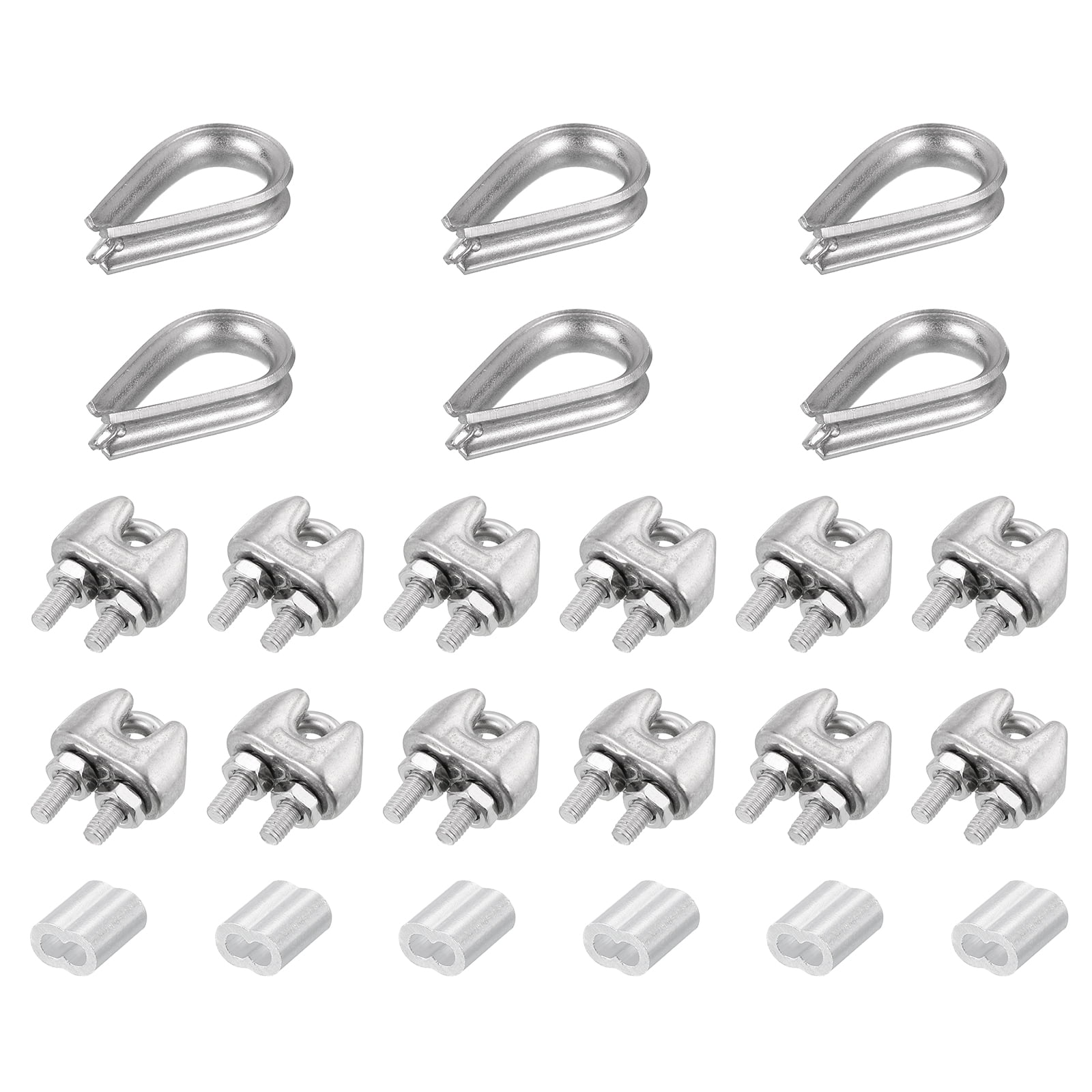 M2 Wire Rope Accessory Set for 5/64" Dia, 12Pcs Cable Clip Clamp 6Pcs ...