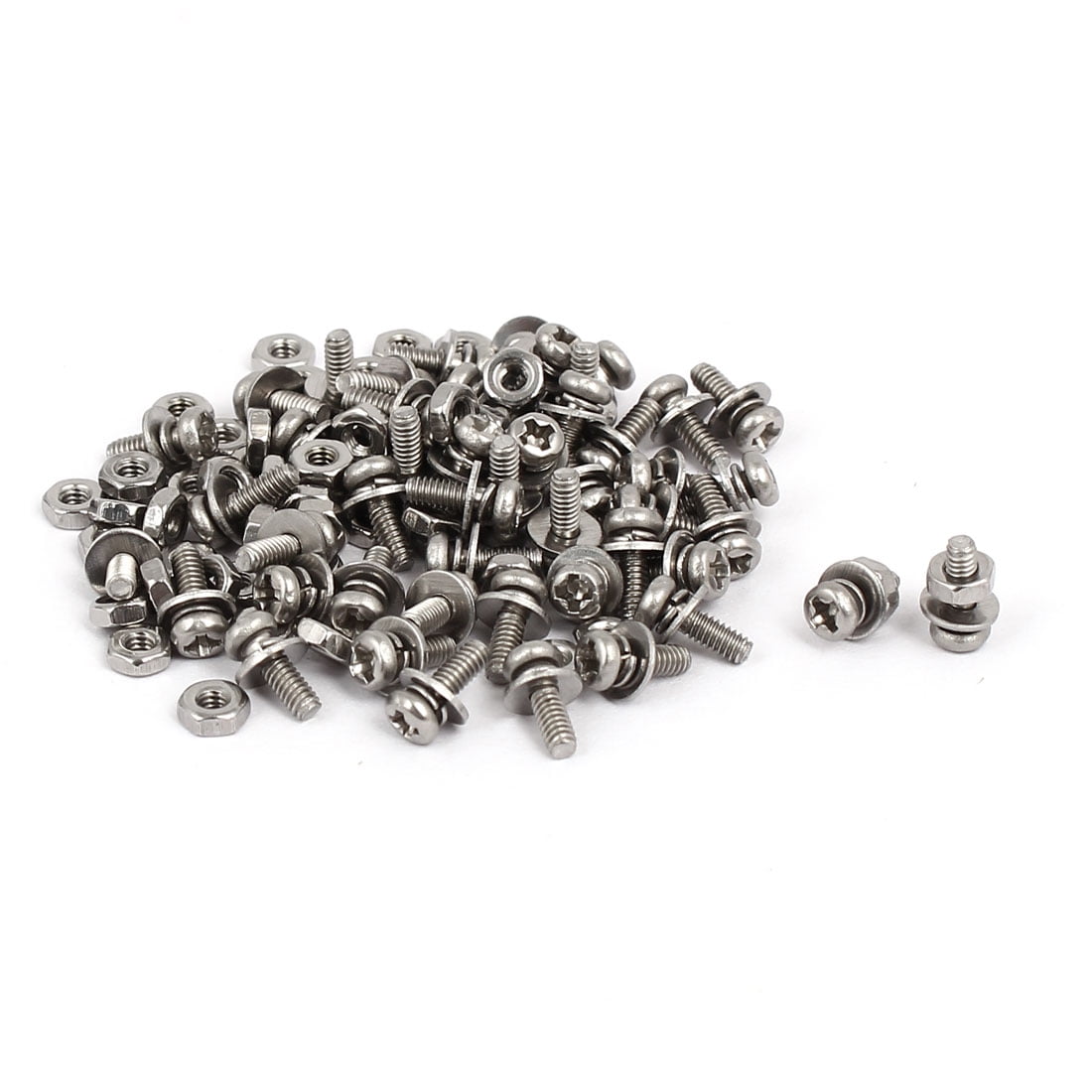 M2 x 6mm 304 Stainless Steel Pan Head Screws Nuts w Washers 50 Sets ...