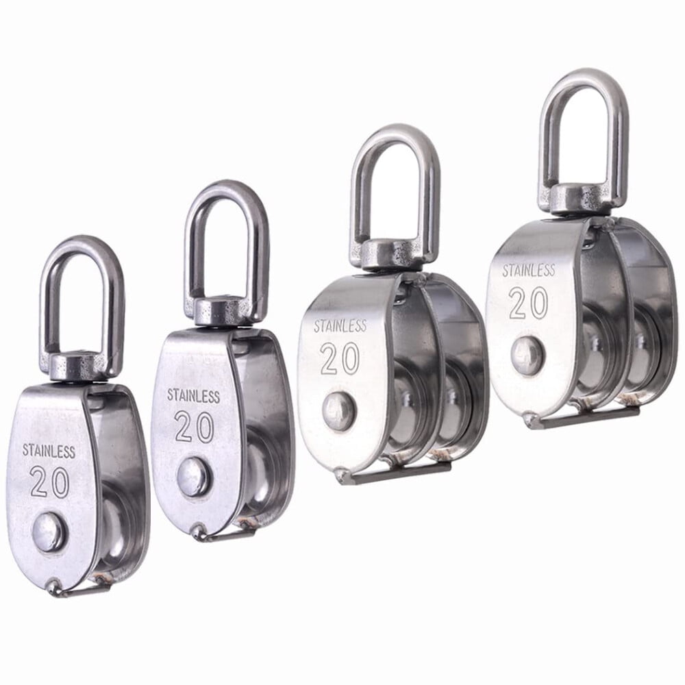 M20 Pulley Block, 2 Single Pulley+ 2 Double Pulley 304 Stainless Steel ...
