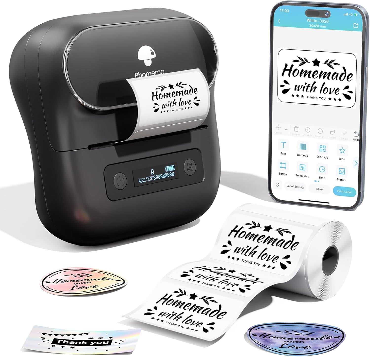 M220 Label Maker,Thermal Printer,Upgrade Bluetooth Sticker Maker ...