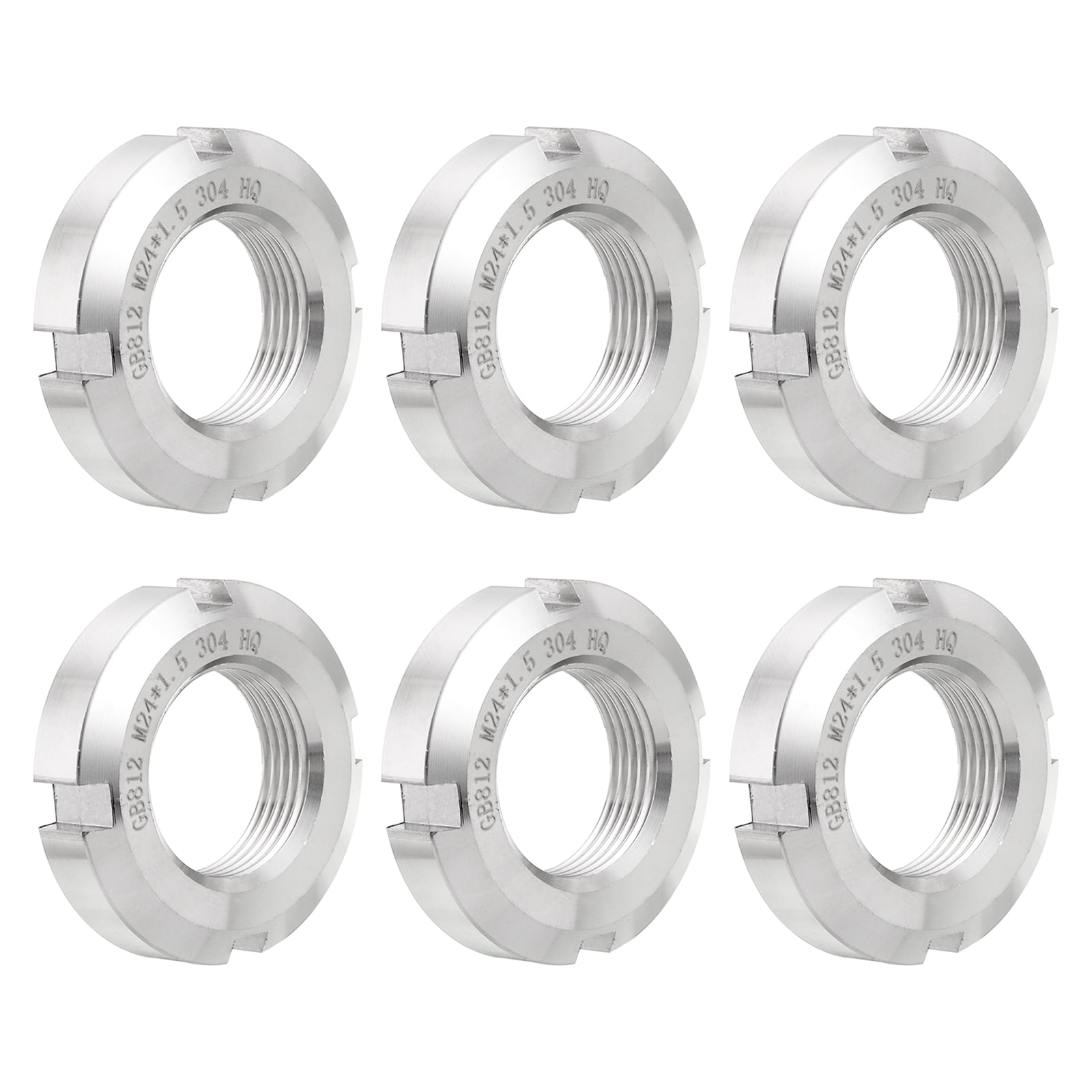 M24 x 1.5mm - 6 Pack Retaining Four Slot Slotted Round Nuts-304 ...