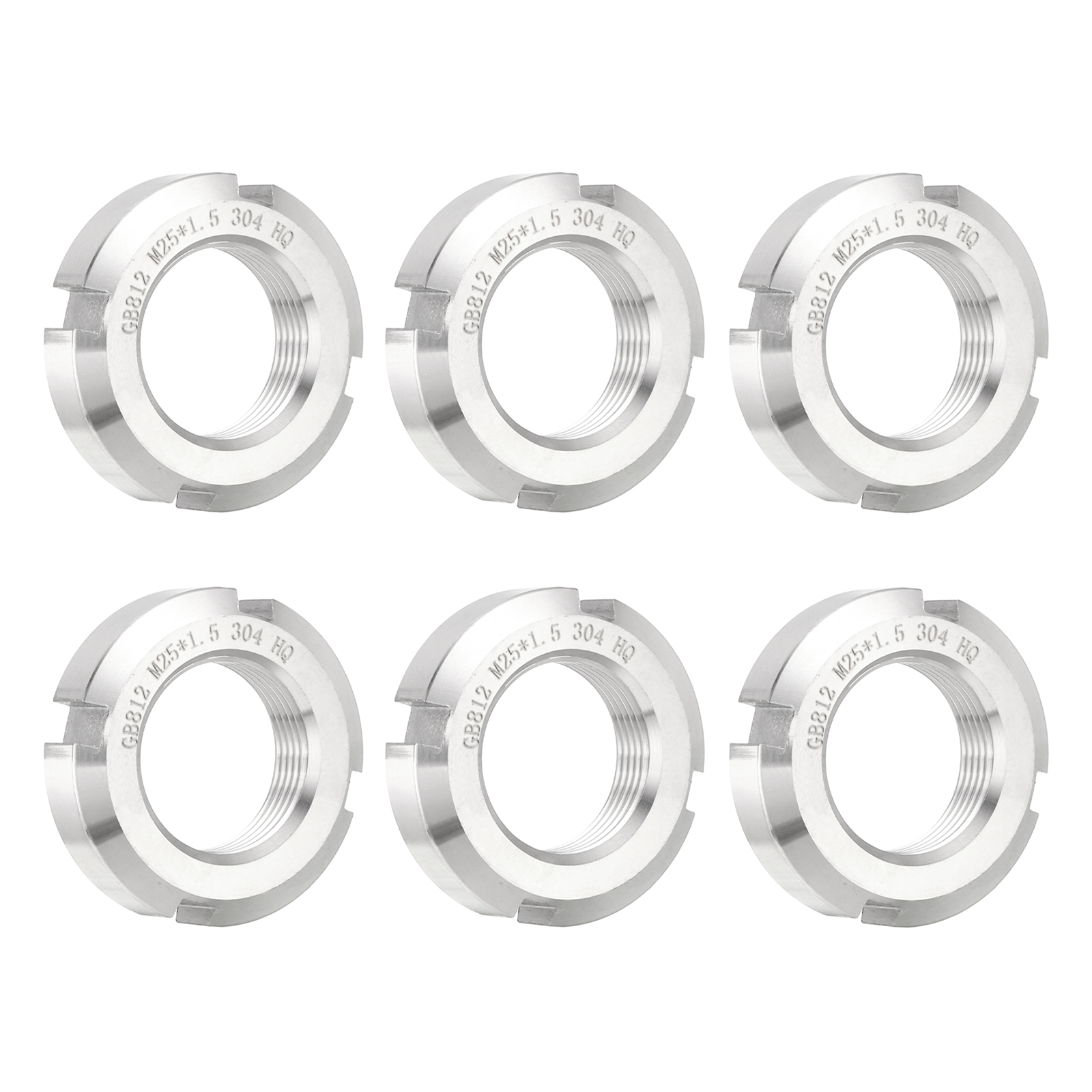 M25 x 1.5mm - 6 Pack Retaining Four Slot Slotted Round Nuts-304 ...
