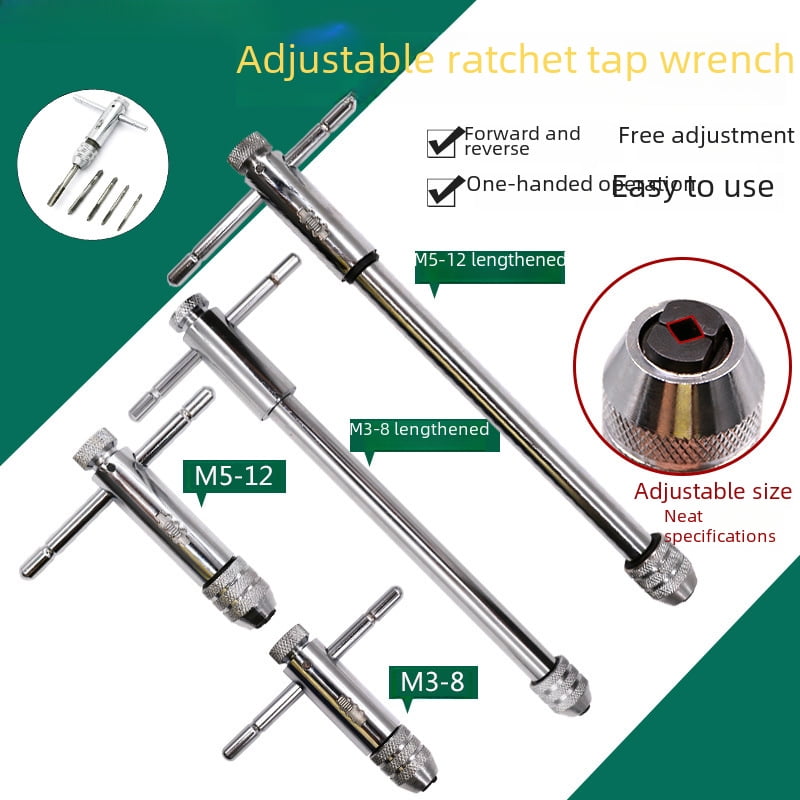 M3-M8 adjustable ratchet tap wrench M5-M12 tapping forward and reverse ...