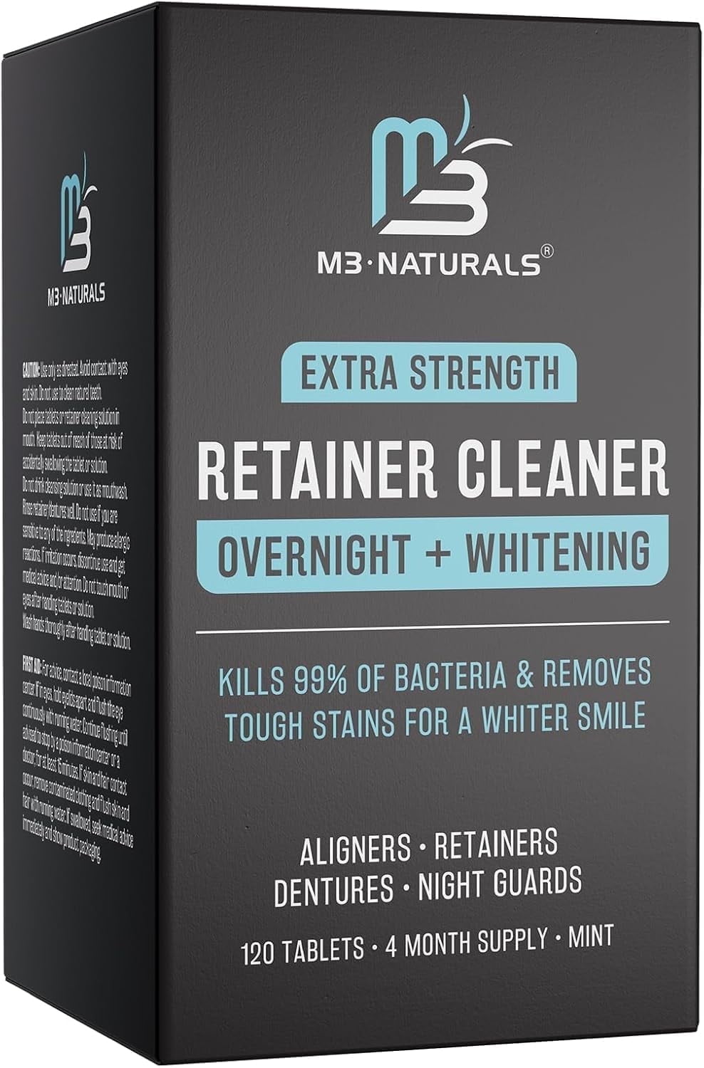 M3 Naturals Retainer Cleaner Overnight + Whitening, Mint Flavor 120 ct ...