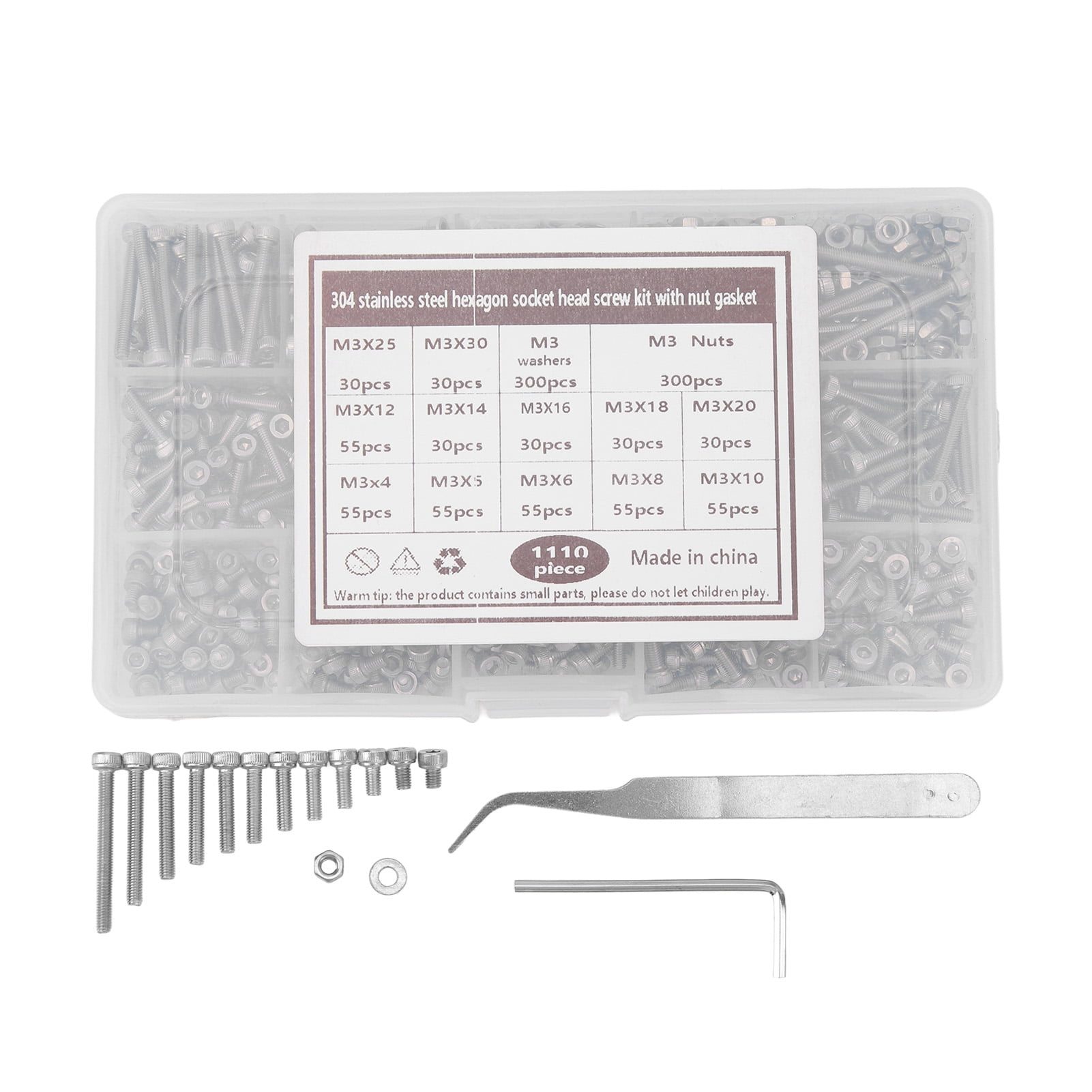 M3 Screw Assortment Kit 304 Stainless Steel Hex Socket Screws Nuts ...