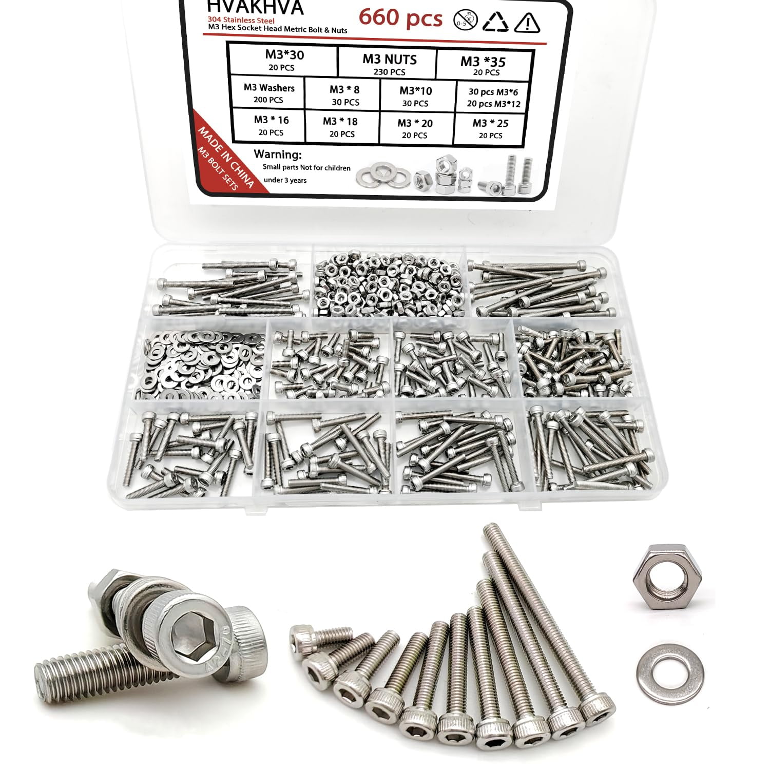 M3 Screws Assortment Kit Nuts and Bolts M3*6mm/8mm/10mm/12mm/16mm /18mm ...