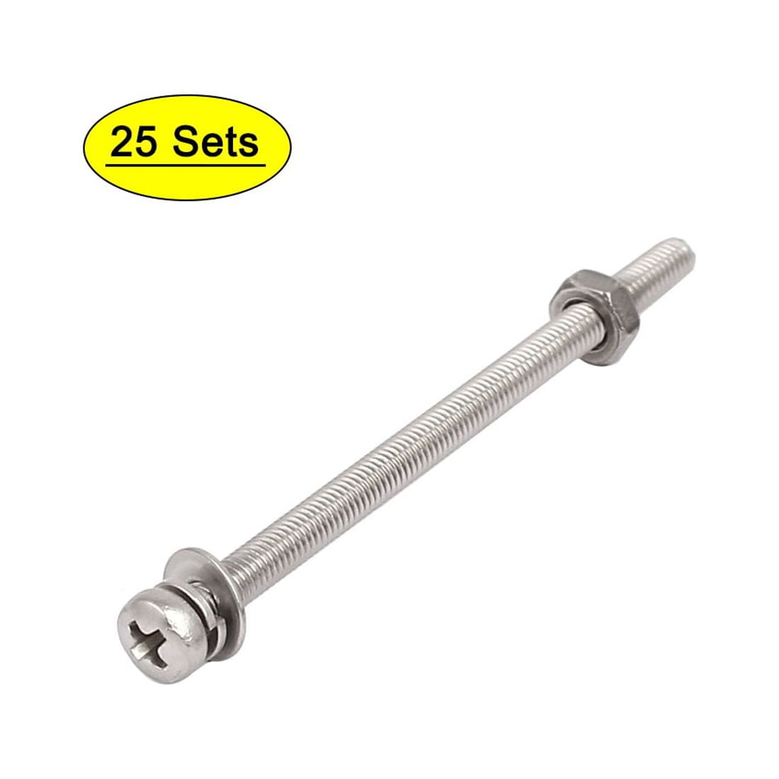 M3 x 50mm 304 Stainless Steel Pan Head Screws Nuts w Washers 25 Sets ...