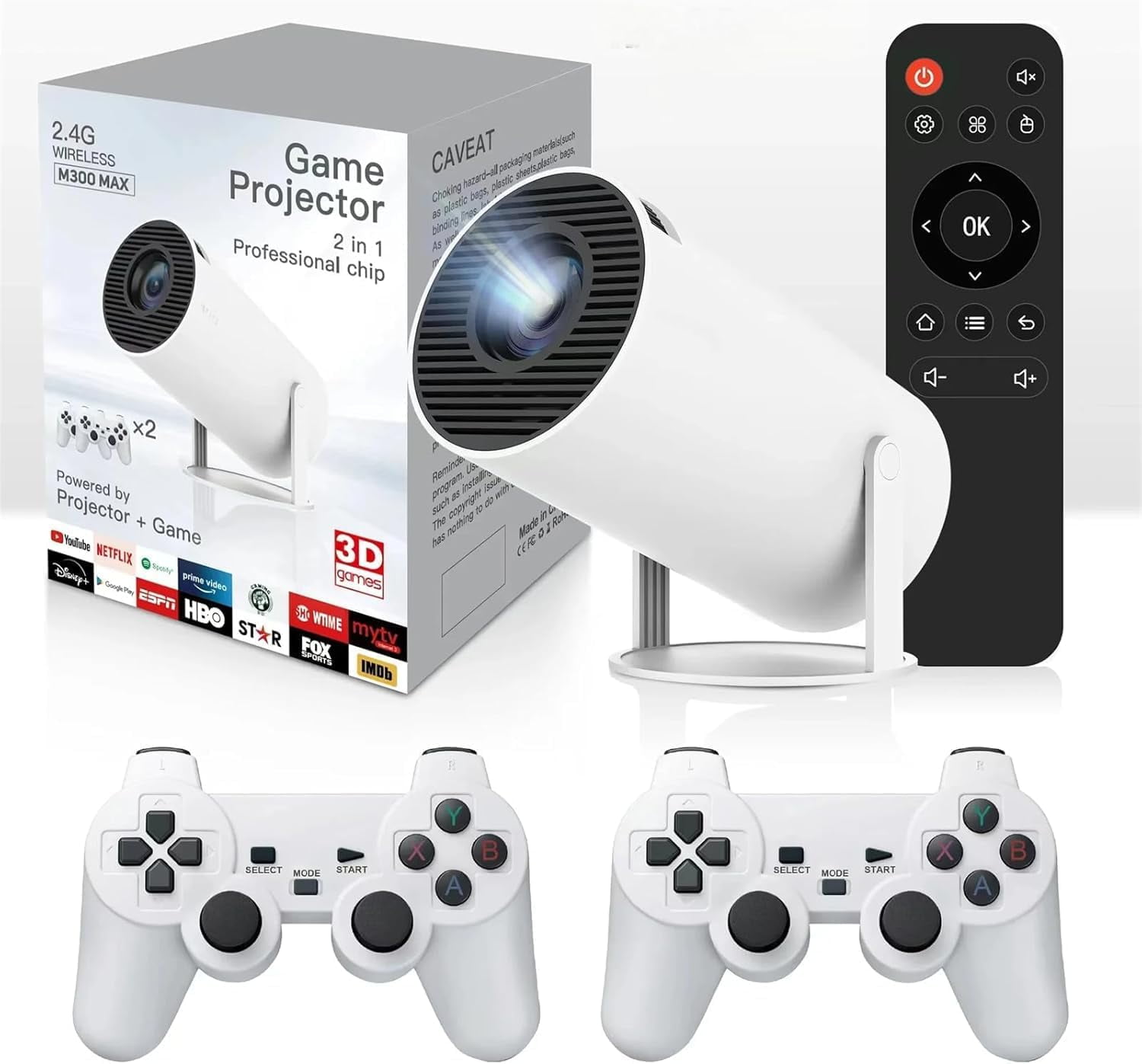 M300 Max Game Projector, Projector And Game With 2 Wireless Controllers ...