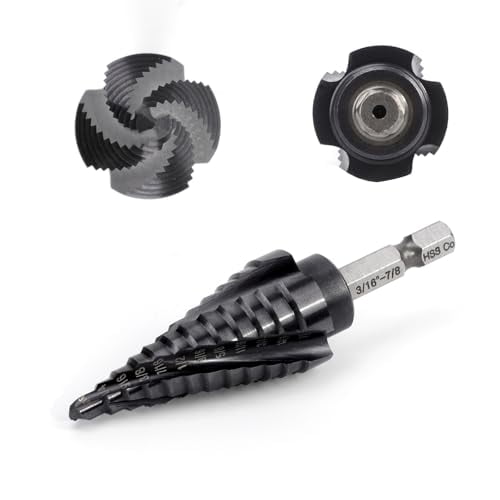 M35 Cobalt Step Drill Bit, 4 Spiral Flute, Step bit with 3/8" Hex Shank ...