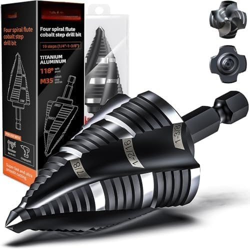 M35 Step Drill Set, Four Spiral Flute Step Drill Bit,1/4" - /8"(19 Step ...