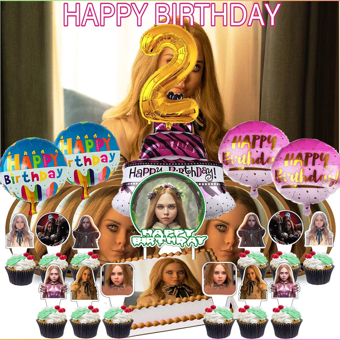 M3GAN Movie Megan 2nd Tableware Balloons Cake Toppers Backdrop Banner ...