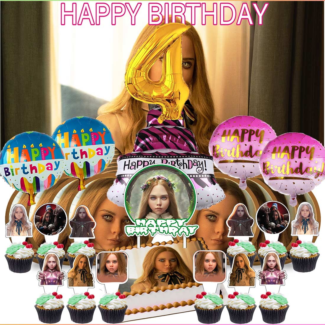 M3GAN Movie Megan 4th Tableware Balloons Cake Toppers Backdrop Banner ...