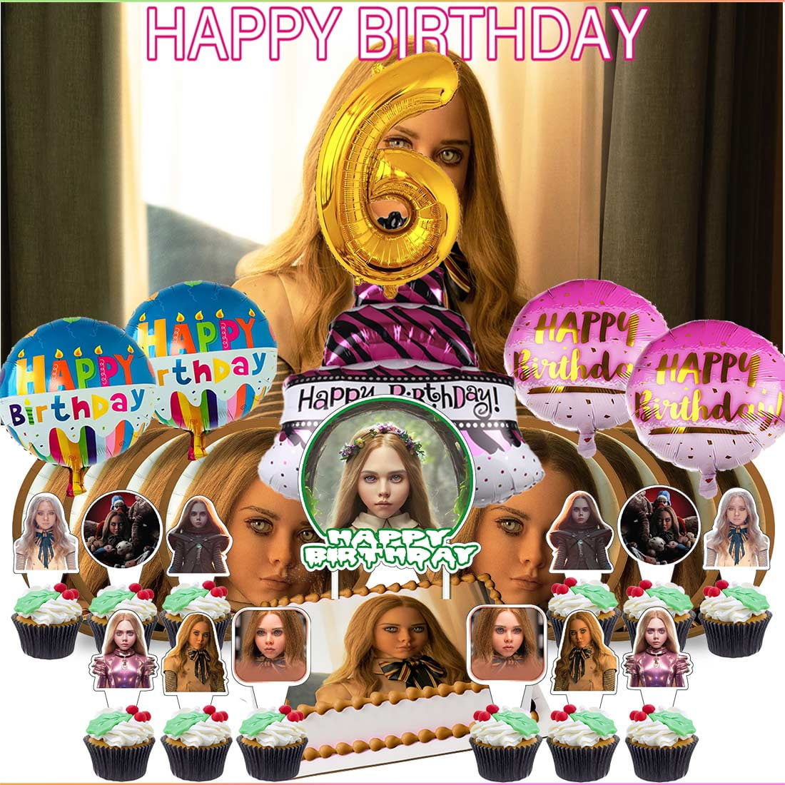M3GAN Movie Megan 6th Tableware Balloons Cake Toppers Backdrop Banner ...