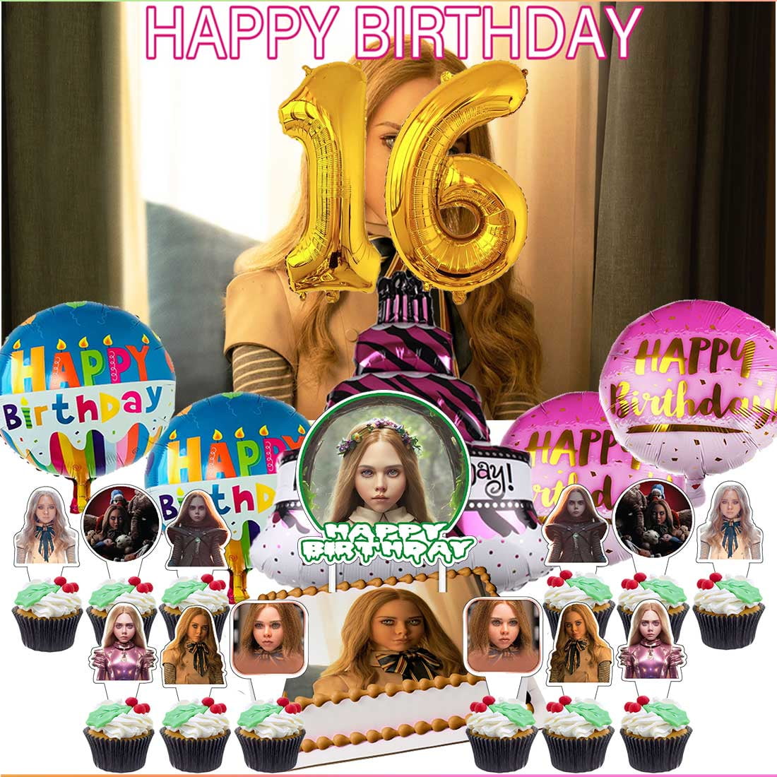 M3GAN Movie Megan Party Supplies Decor 16th Kit Balloons Birthday Cake ...