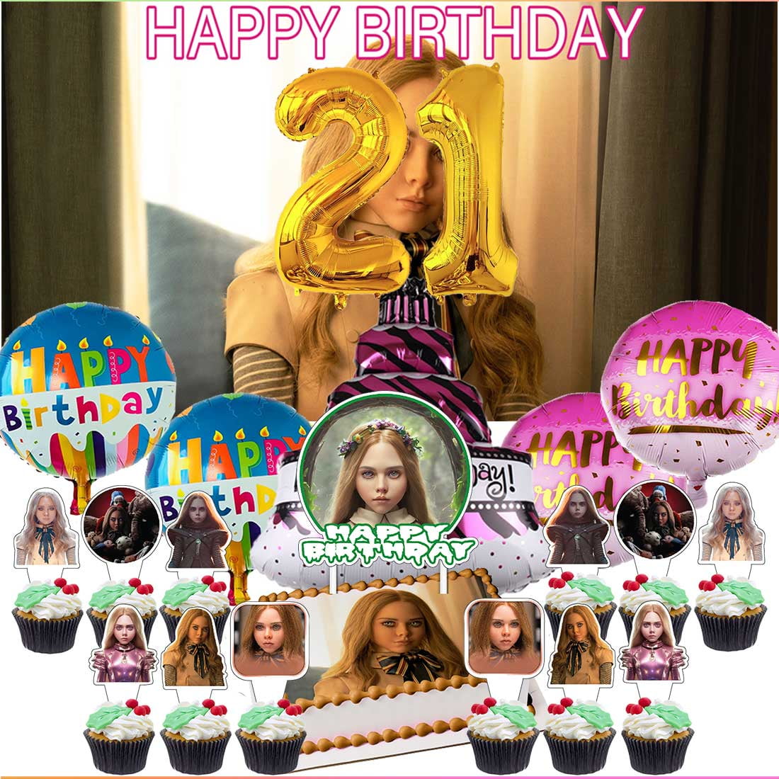 M3GAN Movie Megan Party Supplies Decor 21th Kit Balloons Birthday Cake ...