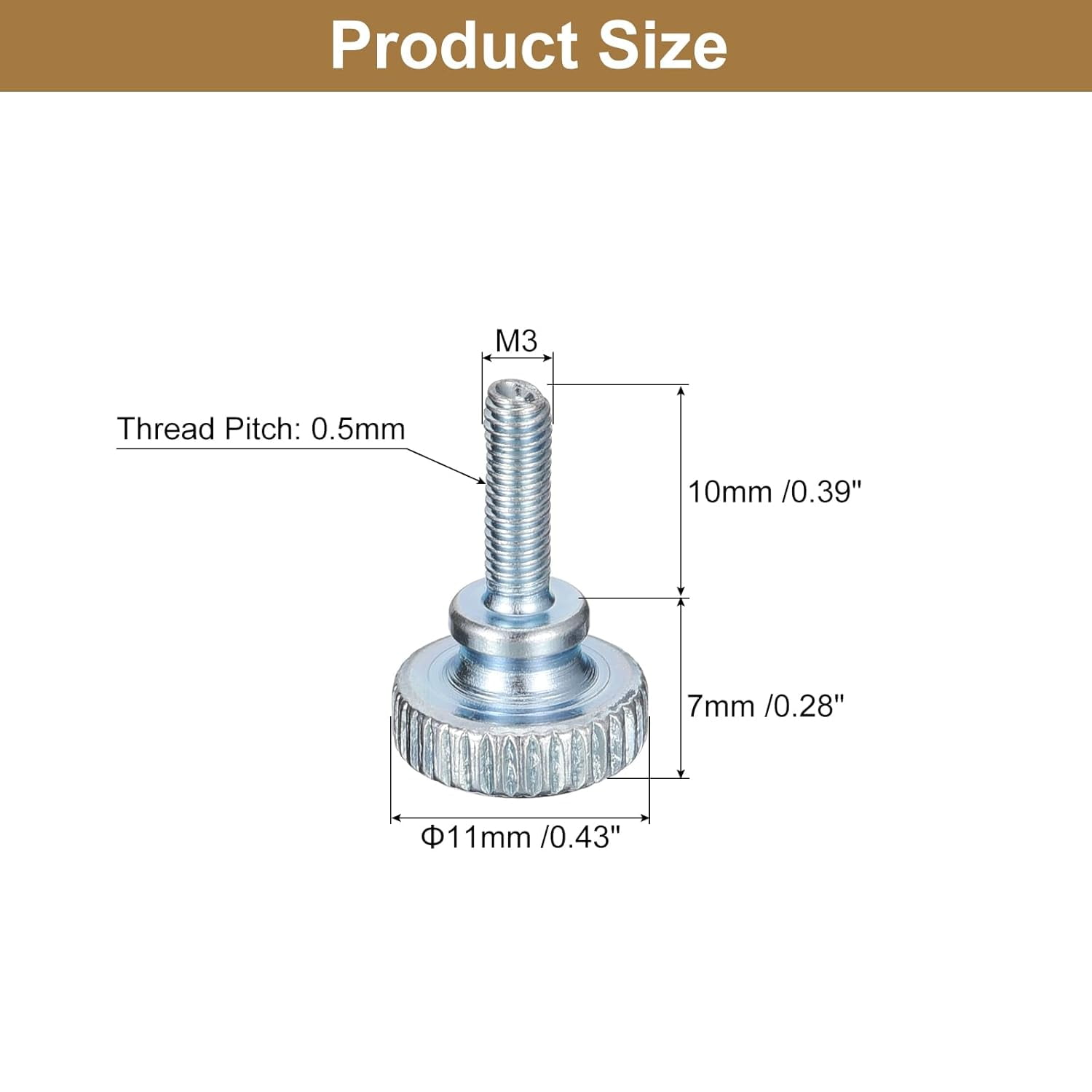 M3x10mm Knurled Thumb Screws,20pcs Carbon Steel Zinc Plated Flat Knurled Head Fully Threaded ...