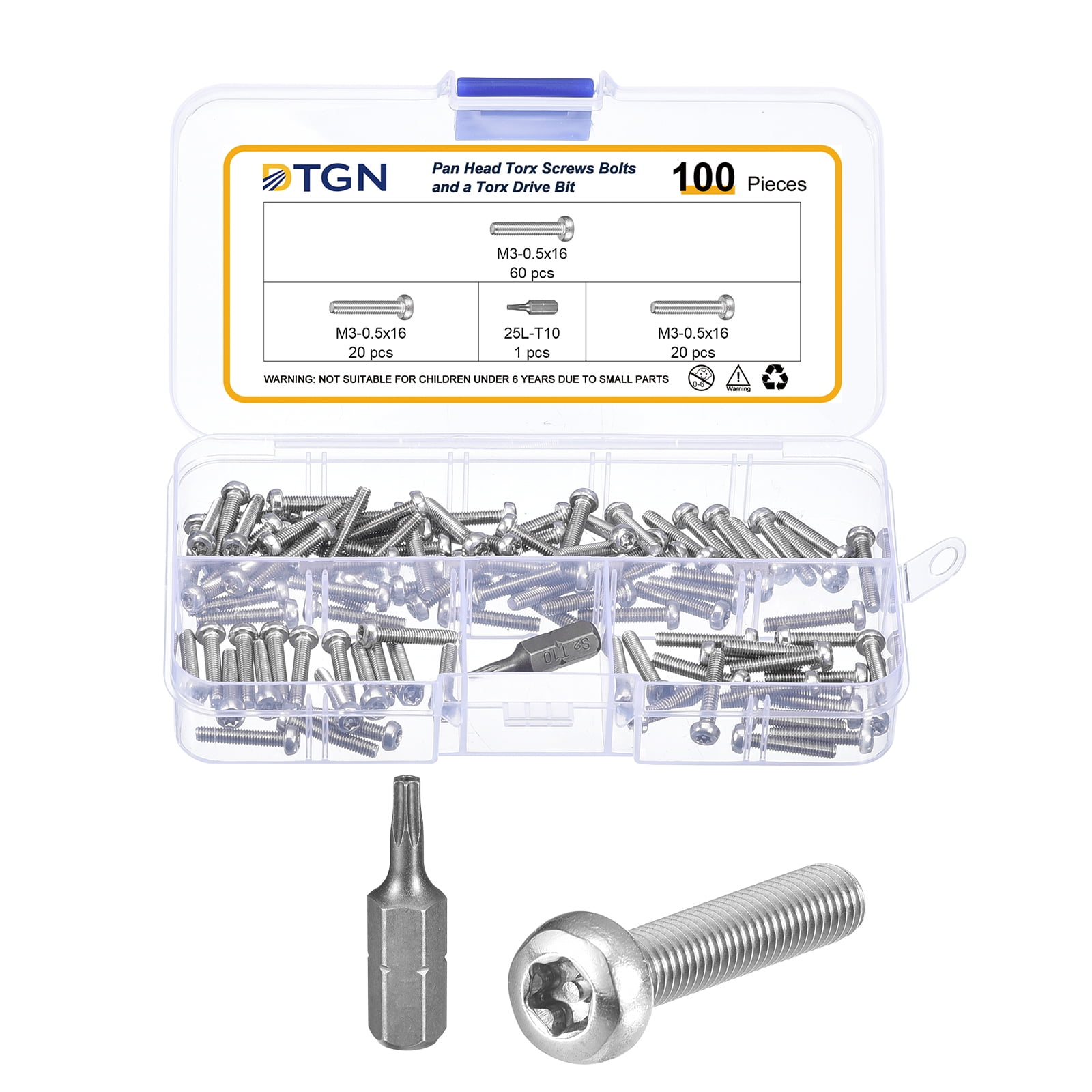 M3x16mm Pan Head Torx Security Screws - 100Pack - Good for Machinery - 304 Stainless Steel ...