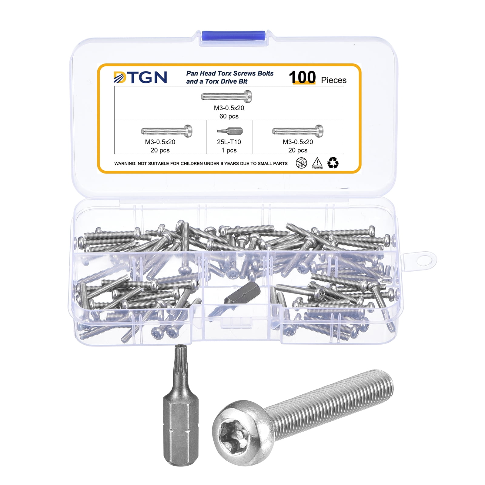 M3x20mm Pan Head Torx Security Screws - 100Pack - Good for Machinery ...
