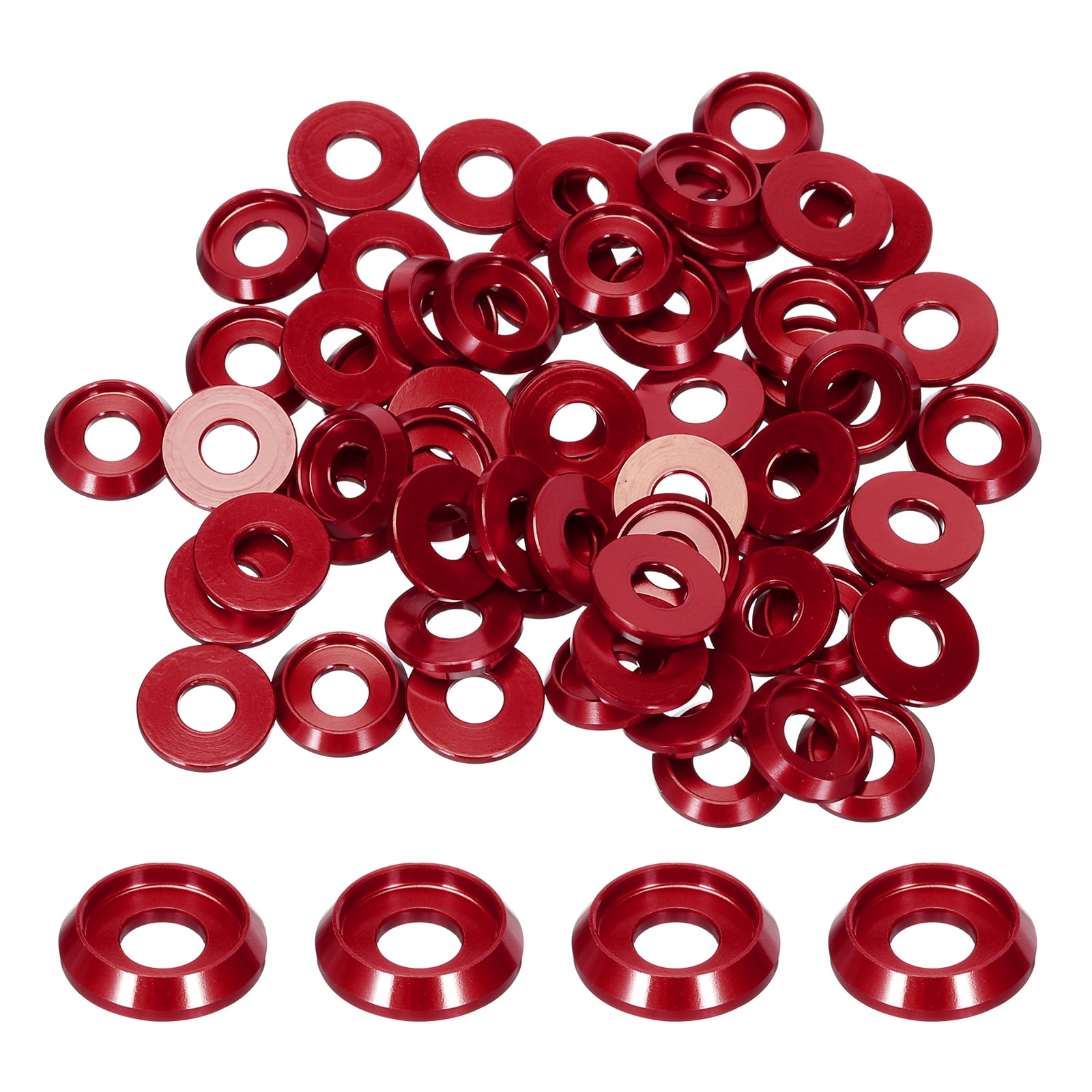 M4 Cone Cup Countersunk Washers,Hole Dia 4mm/0.16" Aluminum 60PCS, Red ...