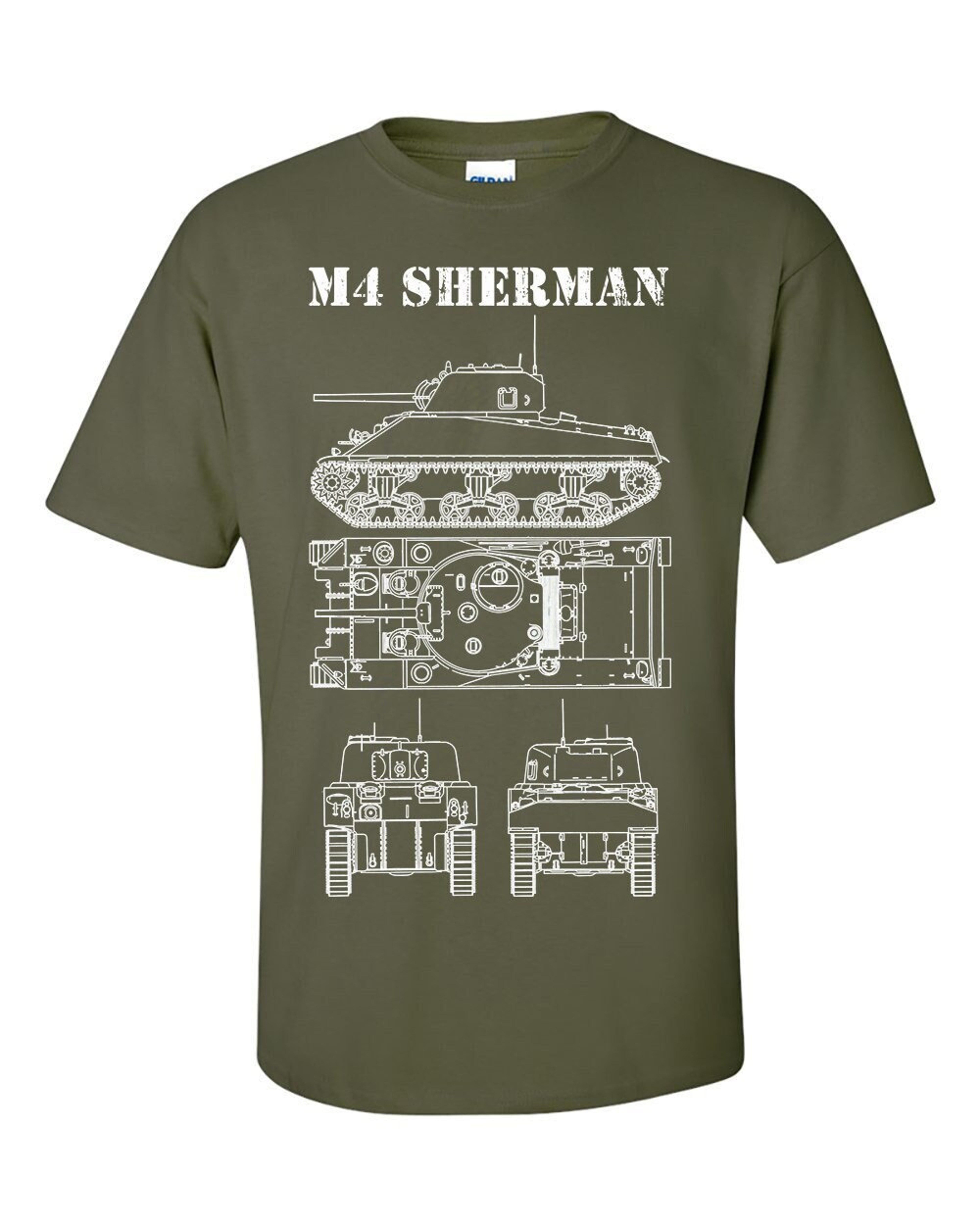M4 Sherman Tank T-Shirt Technical Drawing M4A4 WW2 American Army Shirt ...