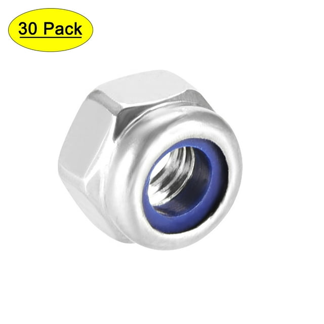 M4 x 0.7mm Nylon Insert Hex Lock Nuts, 201 Stainless Steel, 30 Pcs - Walmart.com