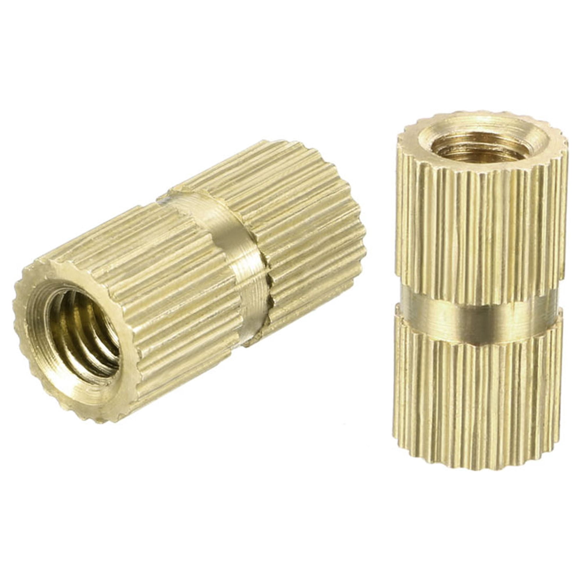 M4 x 12mm(L) x 6.4mm(OD) Brass Knurled Threaded Insert Embedment Nuts ...