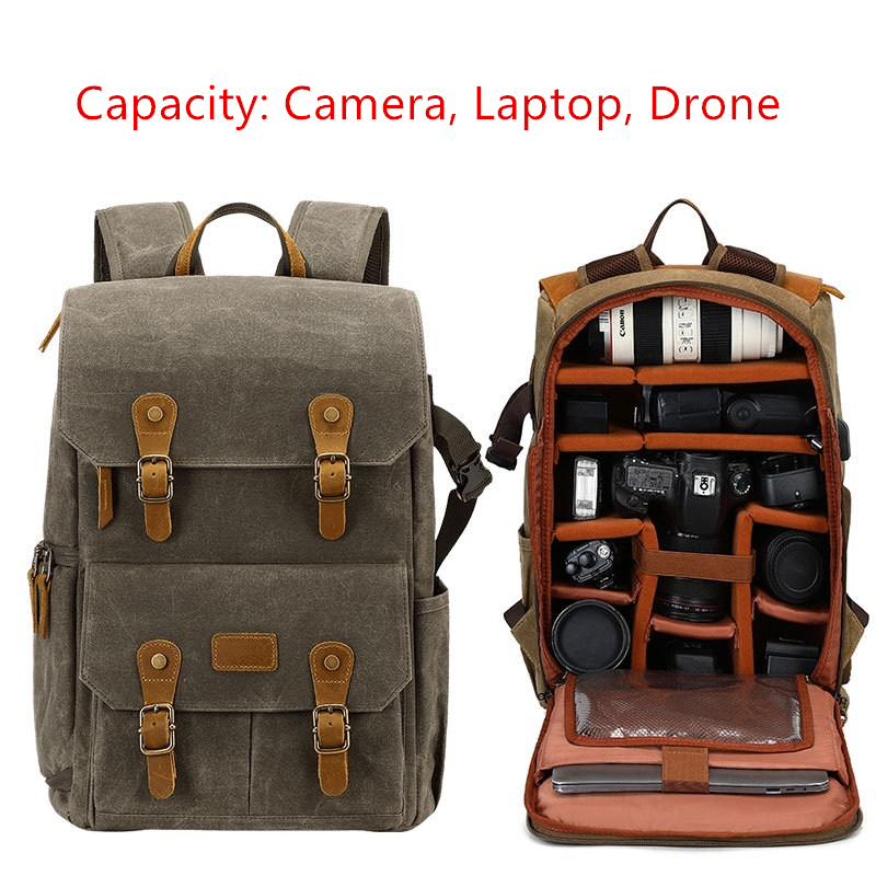M471 Luxury Men Camera Backpack Usb Large Camera Bag Waterproof Waxed ...