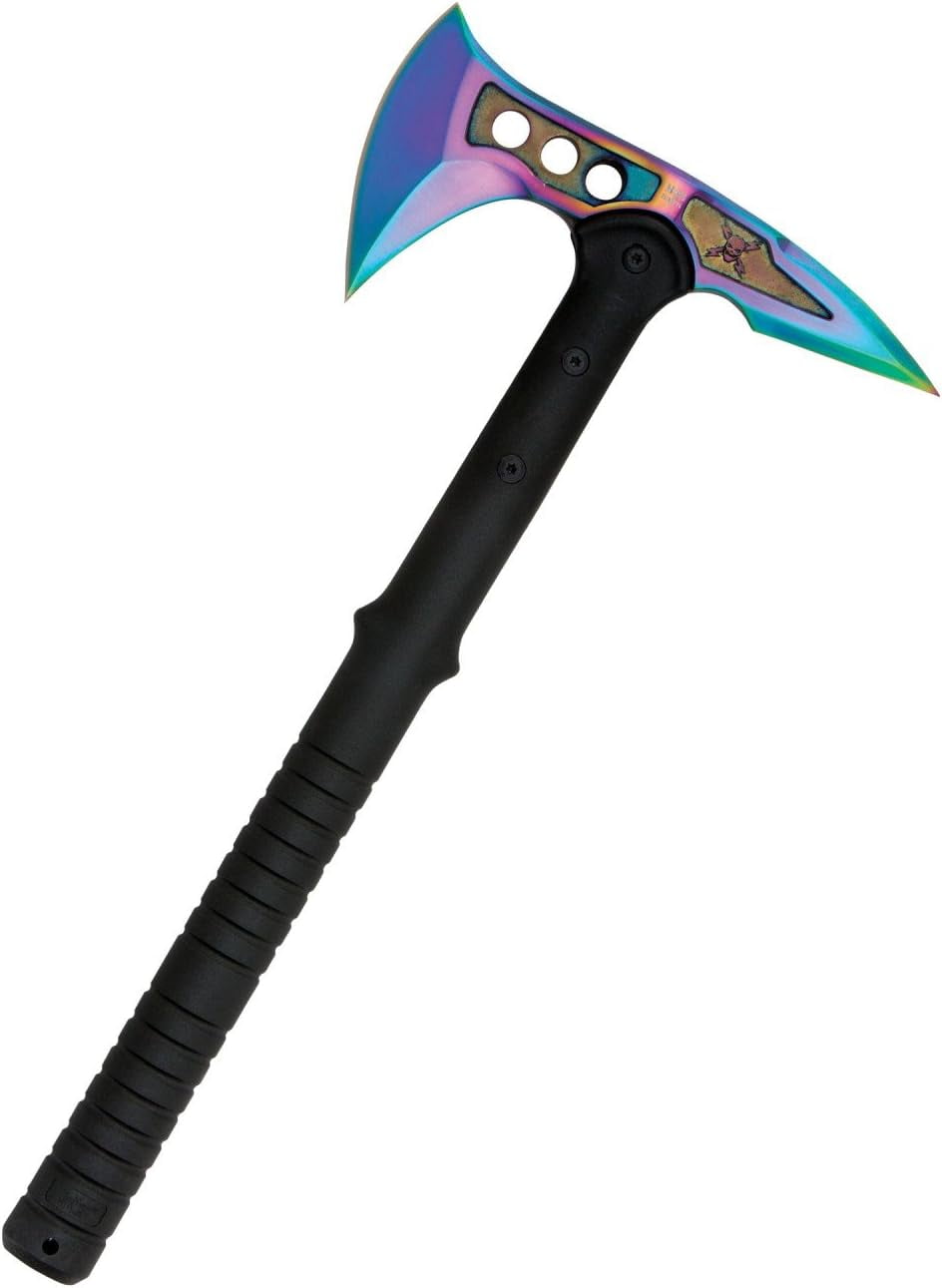 M48 Rainbow Tactical Tomahawk with Nylon Blade Cover - Cast Stainless Steel Head, Upswept Blade ...