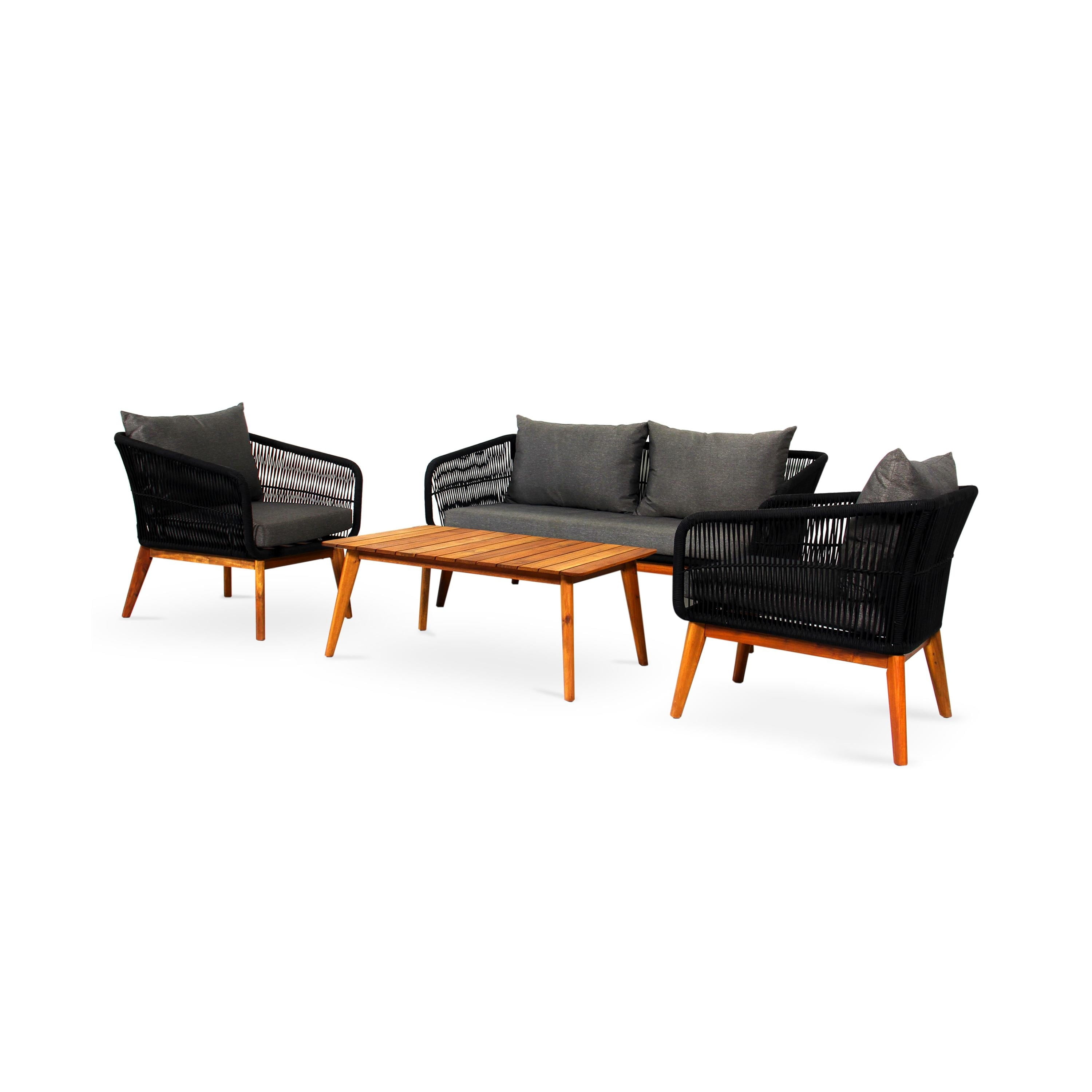 M4H Mieres 4-Piece Acacia Wood Outdoor Rope Conversation Set - Walmart.com