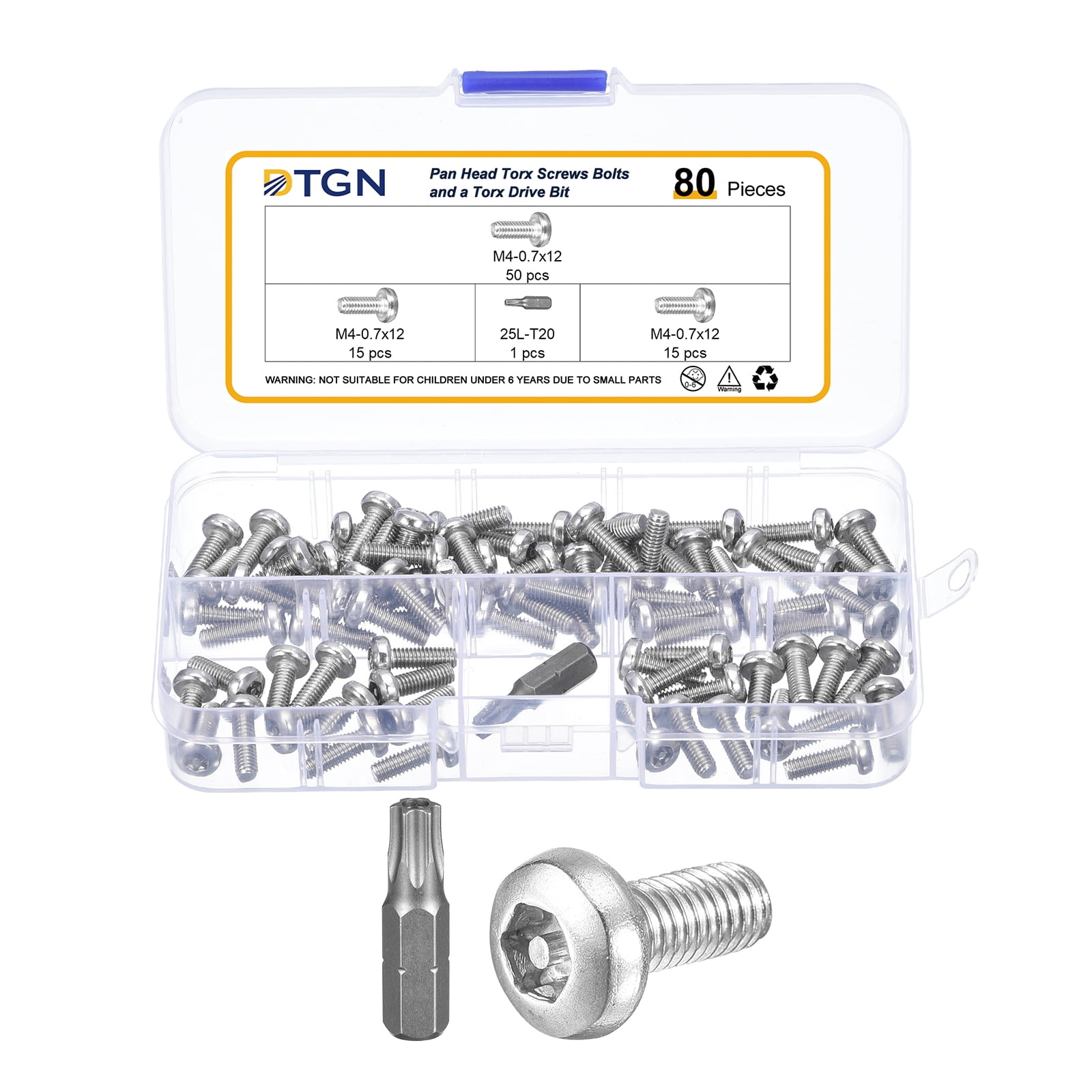 M4x12mm Pan Head Torx Security Screw - 80Pack - Stainless Steel ...