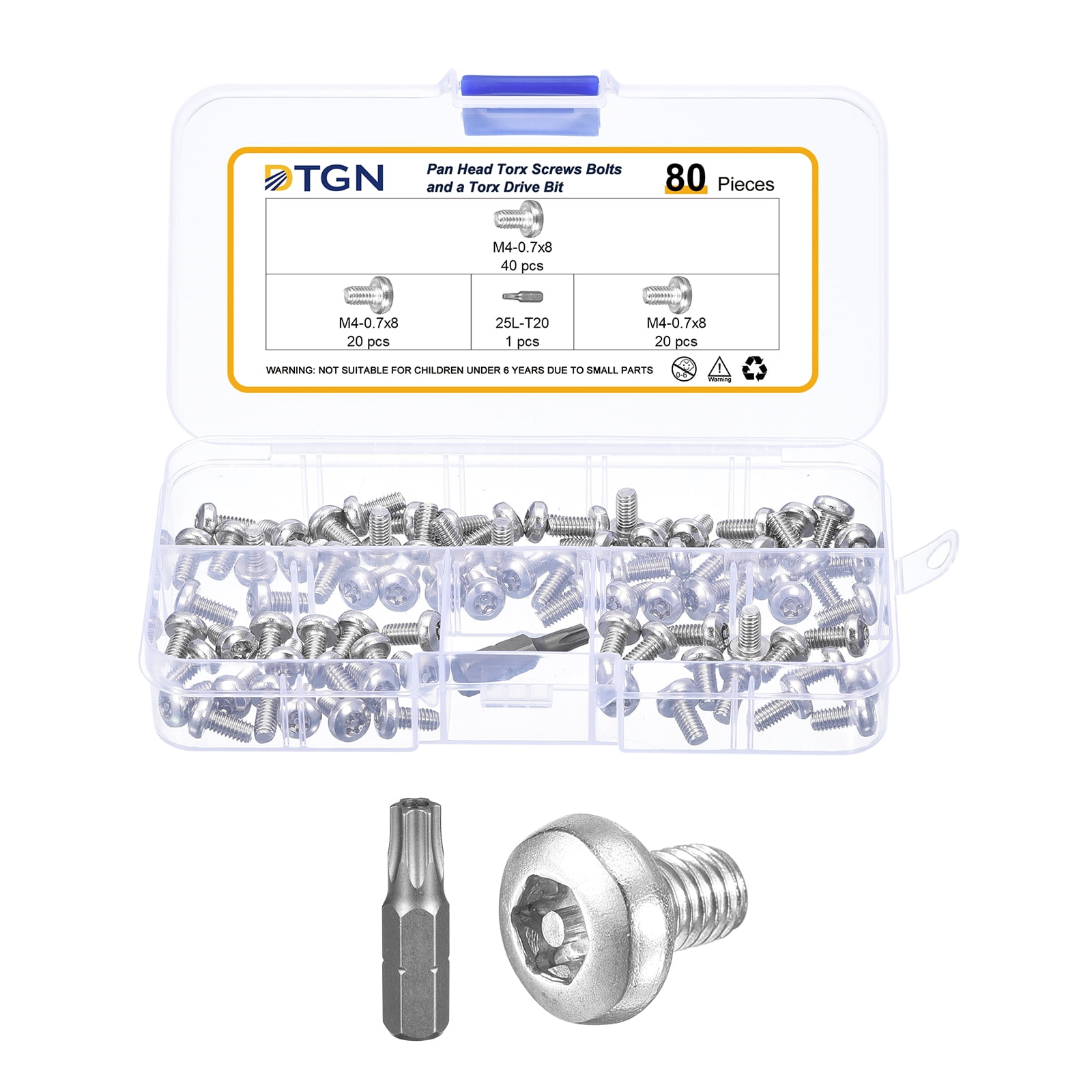 M4x8mm Pan Head Torx Security Screw - 80Pack - Stainless Steel - Silver ...
