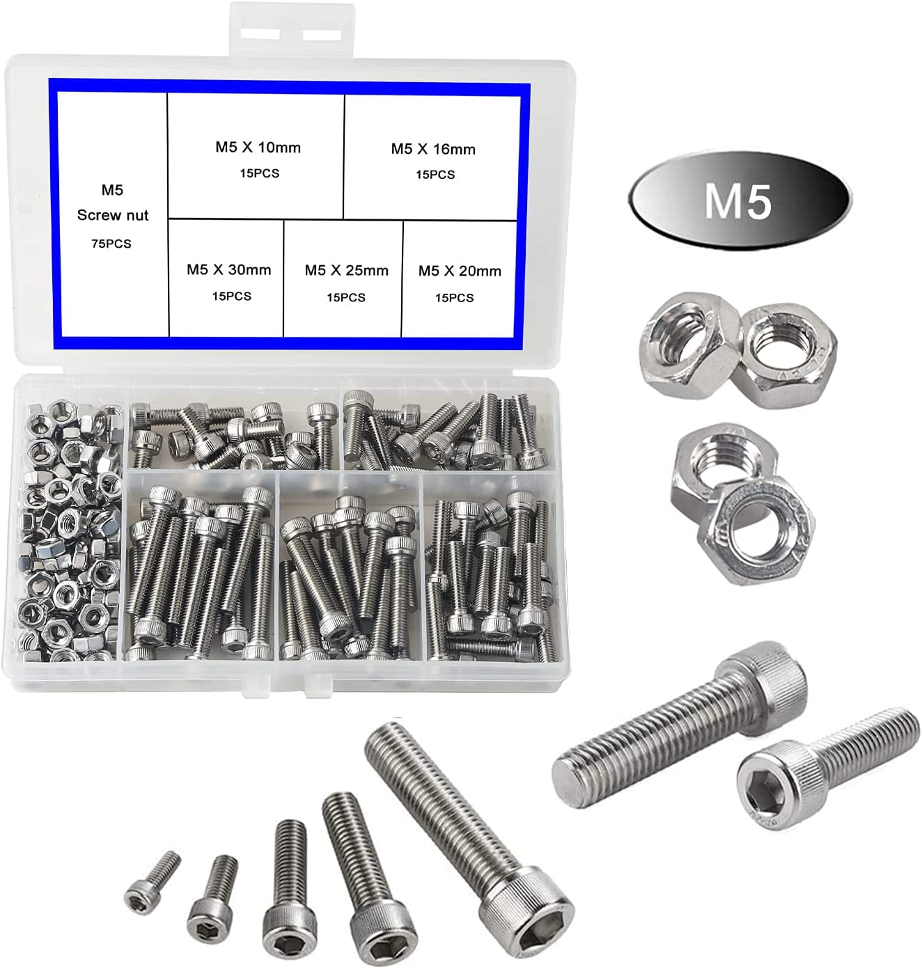M5 Cylindrical head screws with six hollow stainless steel panels 304 ...